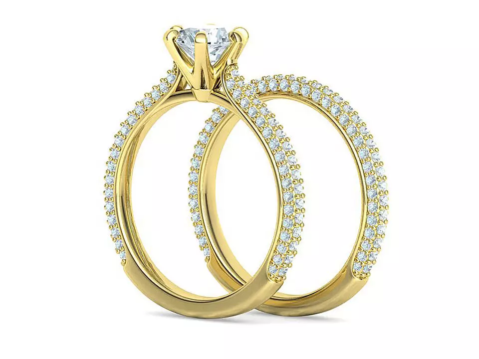 Isabella Bridal Jewelry Set 1ct main stone 3 Row Ring 3D Model Pack ...