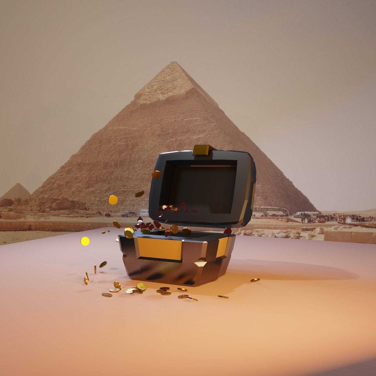 3D model stylized Treasure Chest with coins animation for games low ...