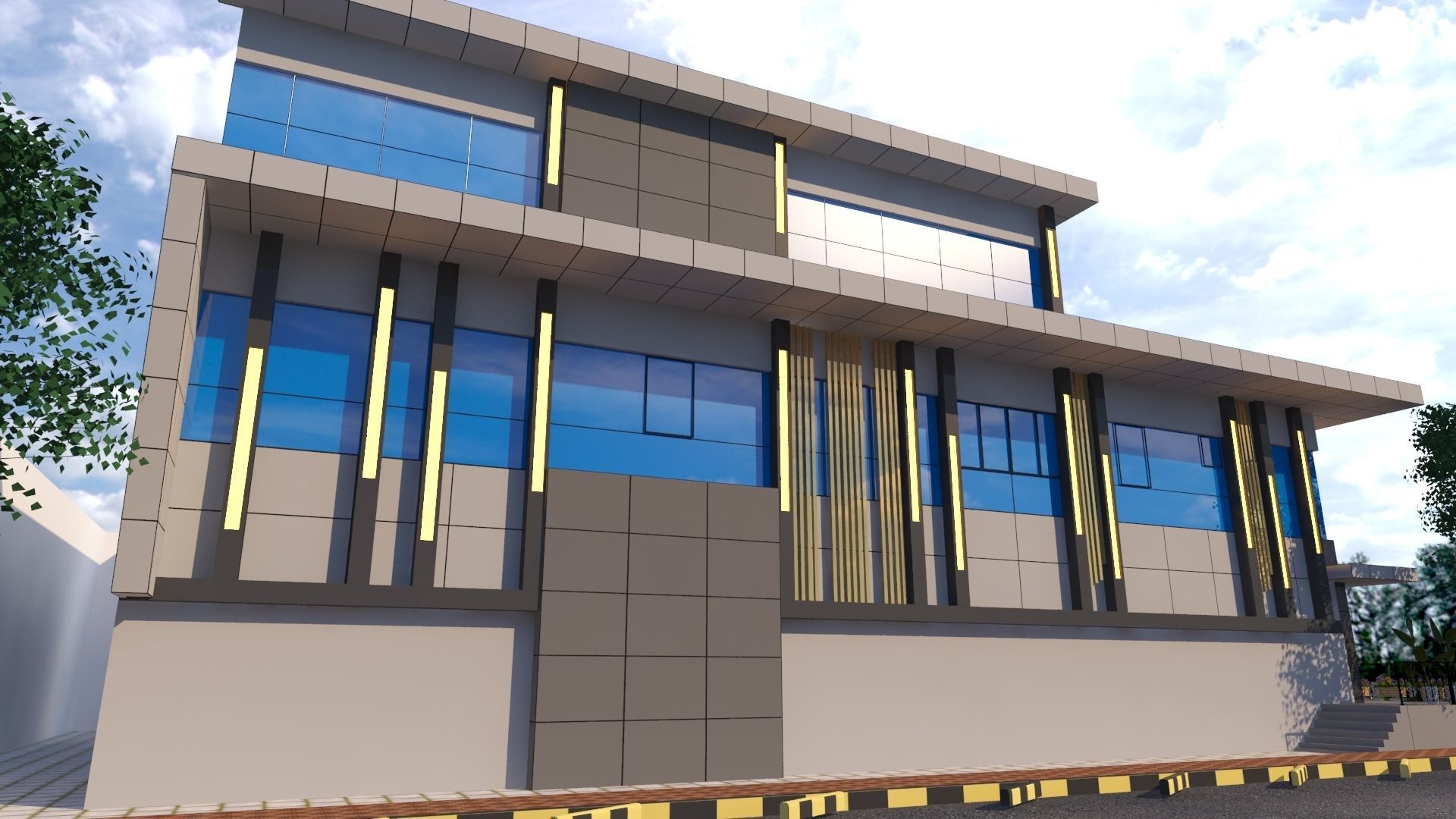 3D model modern commercial building facade design VR / AR / low-poly ...