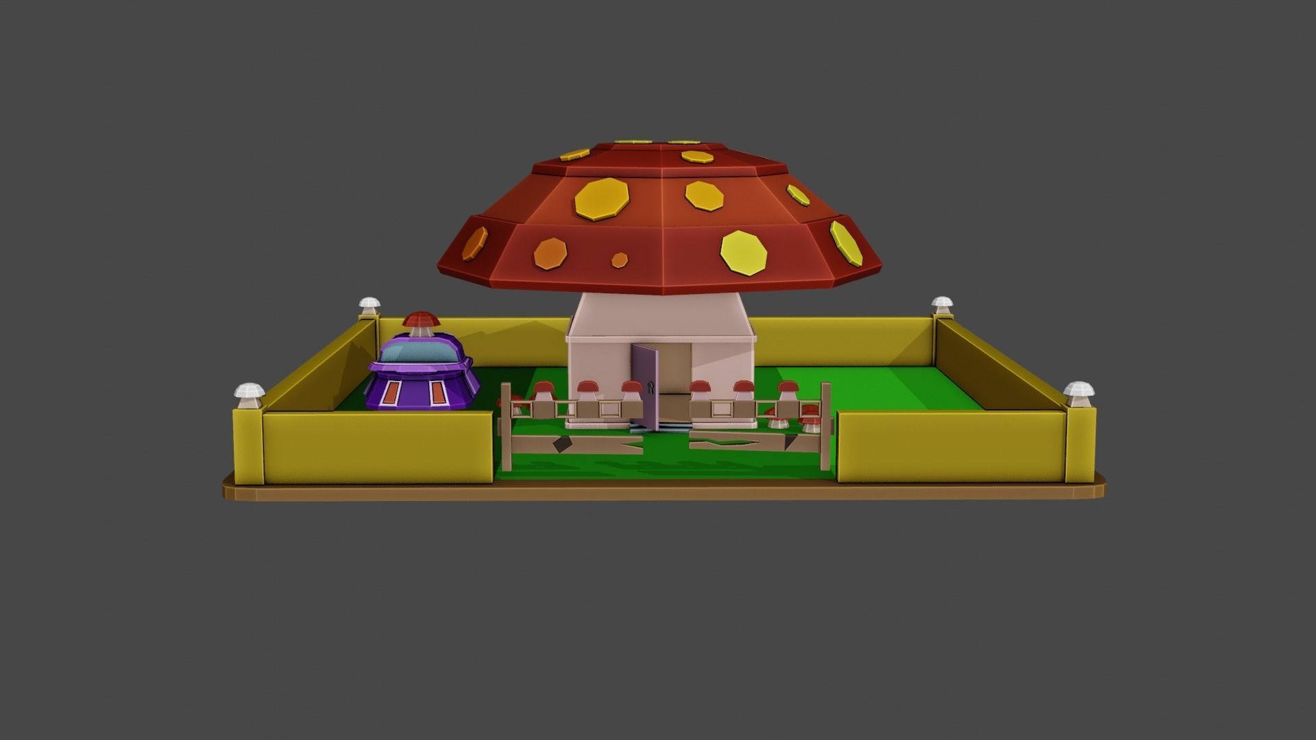 Cube mushroom future house with floating car free VR / AR / low-poly 3D ...