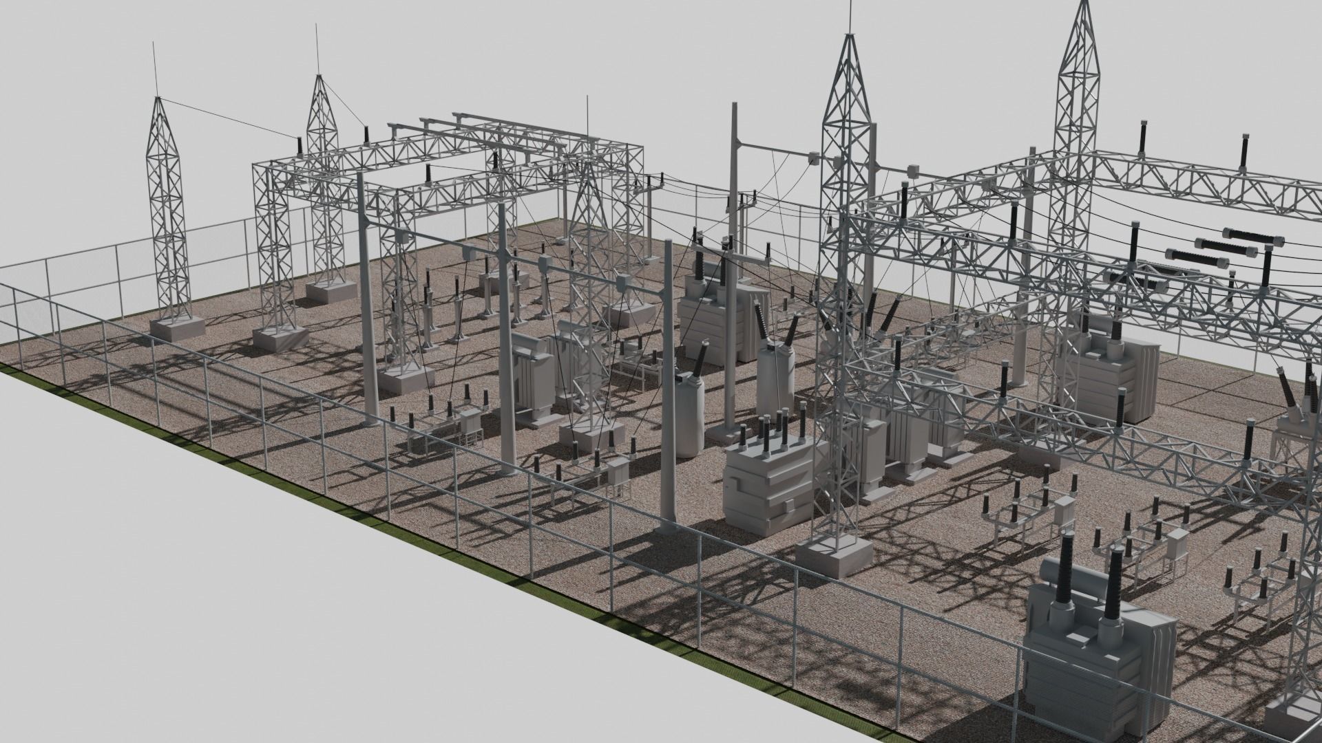 substation power station with wires and poles 3D model | CGTrader