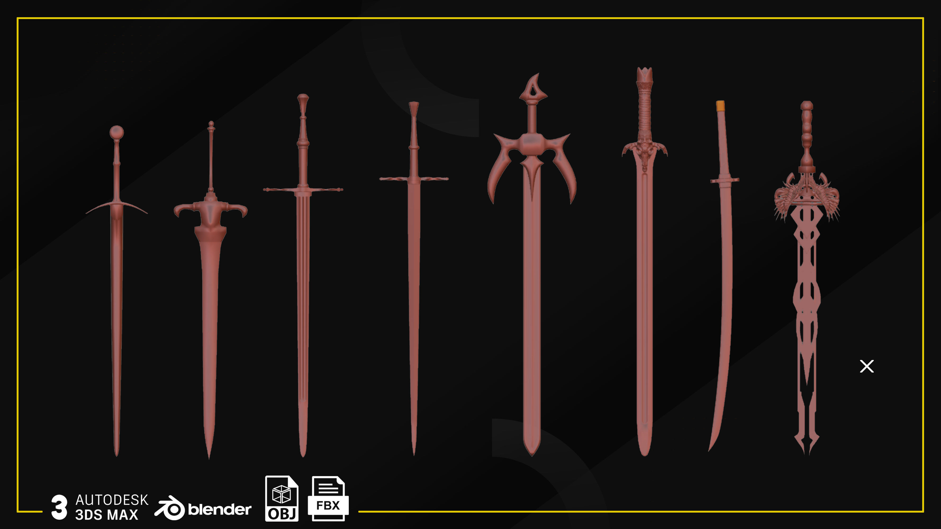 3D model 50 Sword Base Mesh game ready VR / AR / low-poly | CGTrader