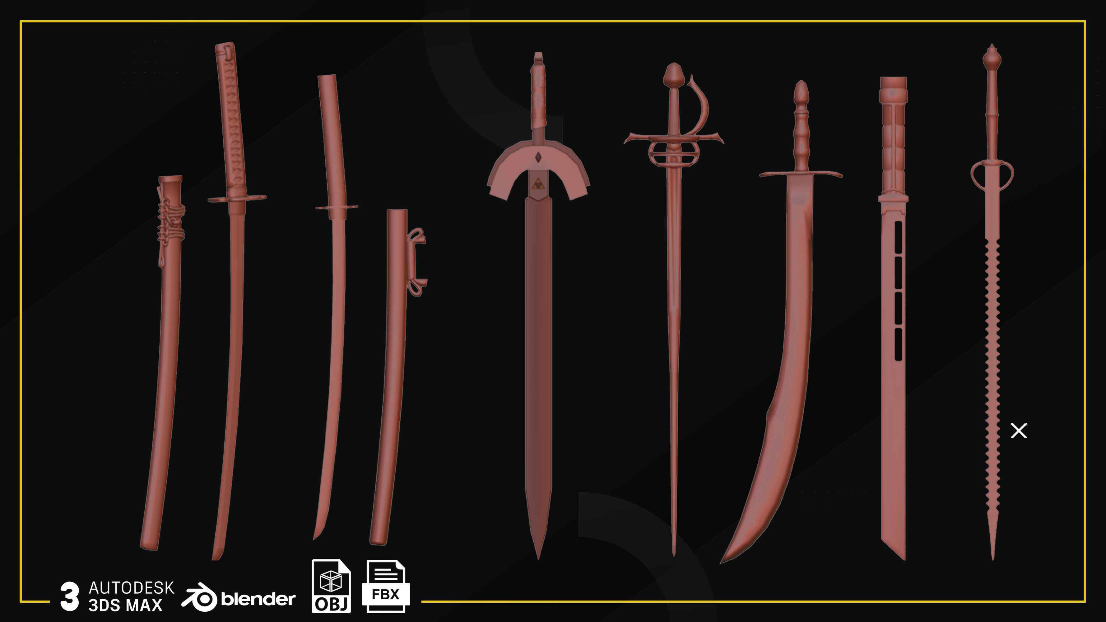 3D model 50 Sword Base Mesh game ready VR / AR / low-poly | CGTrader