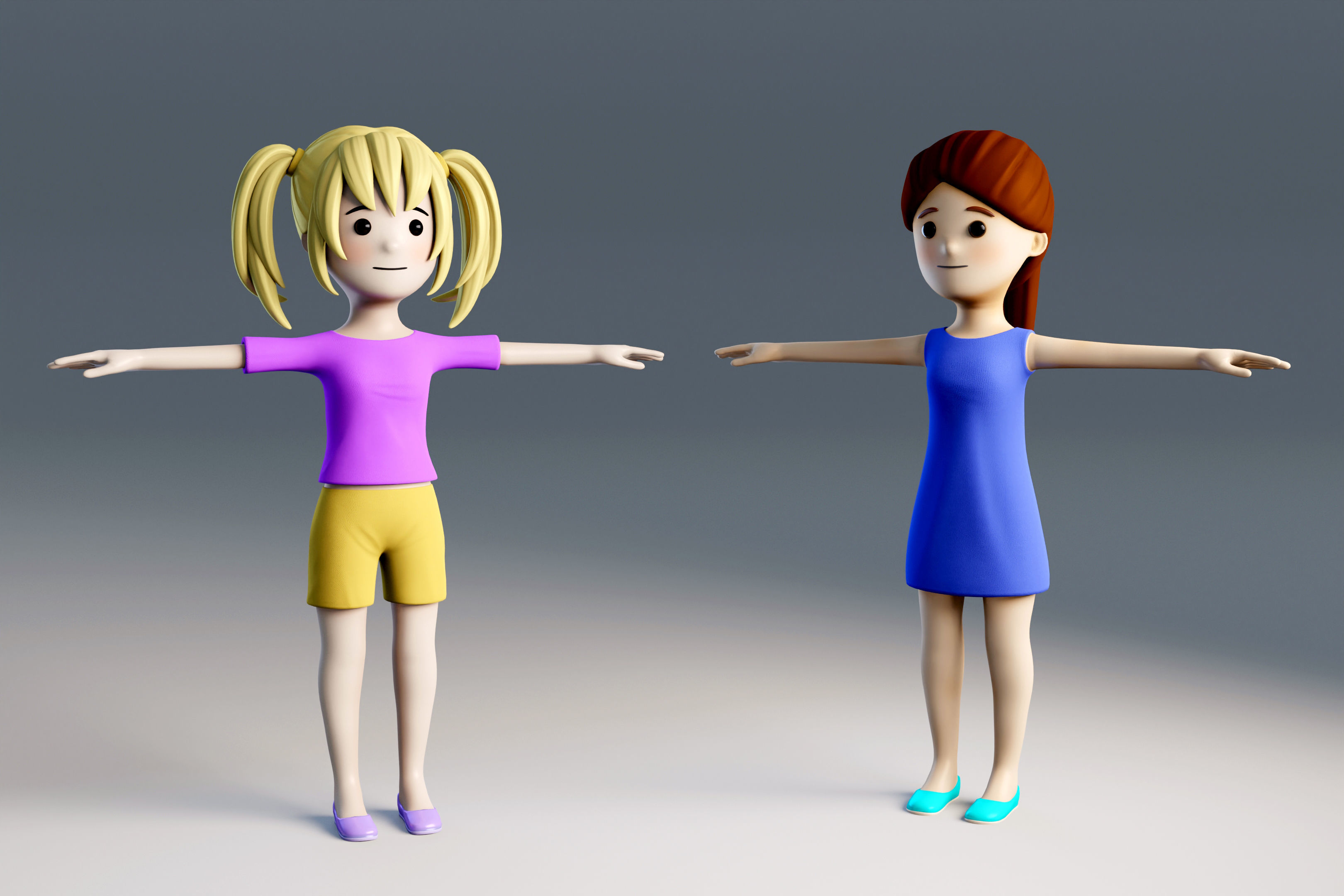 Two Stylized Cartoon Girls - rigged and suitable for animation 3D model ...