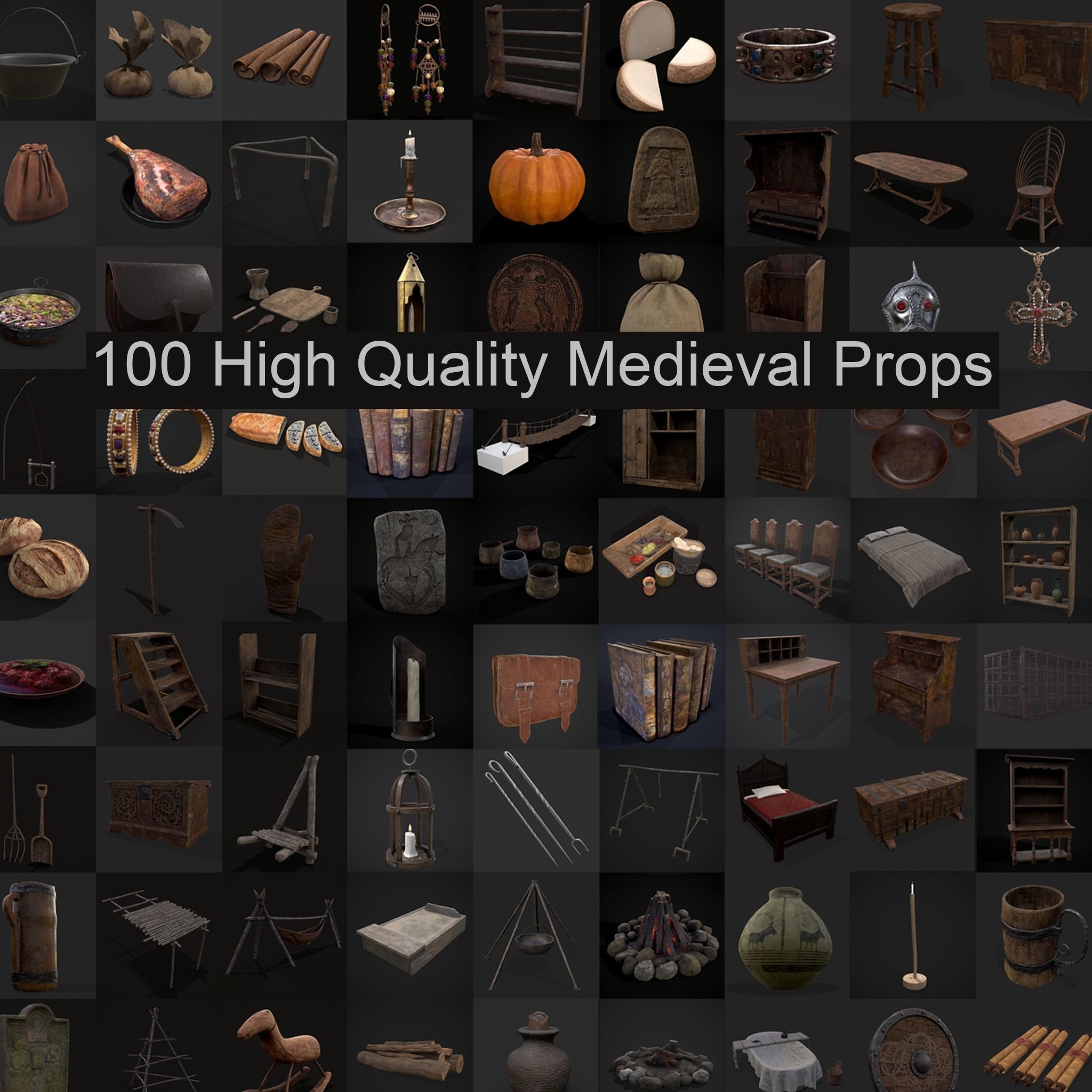 3D Model Collection 100 High Quality Medieval Props VR / AR / low-poly ...