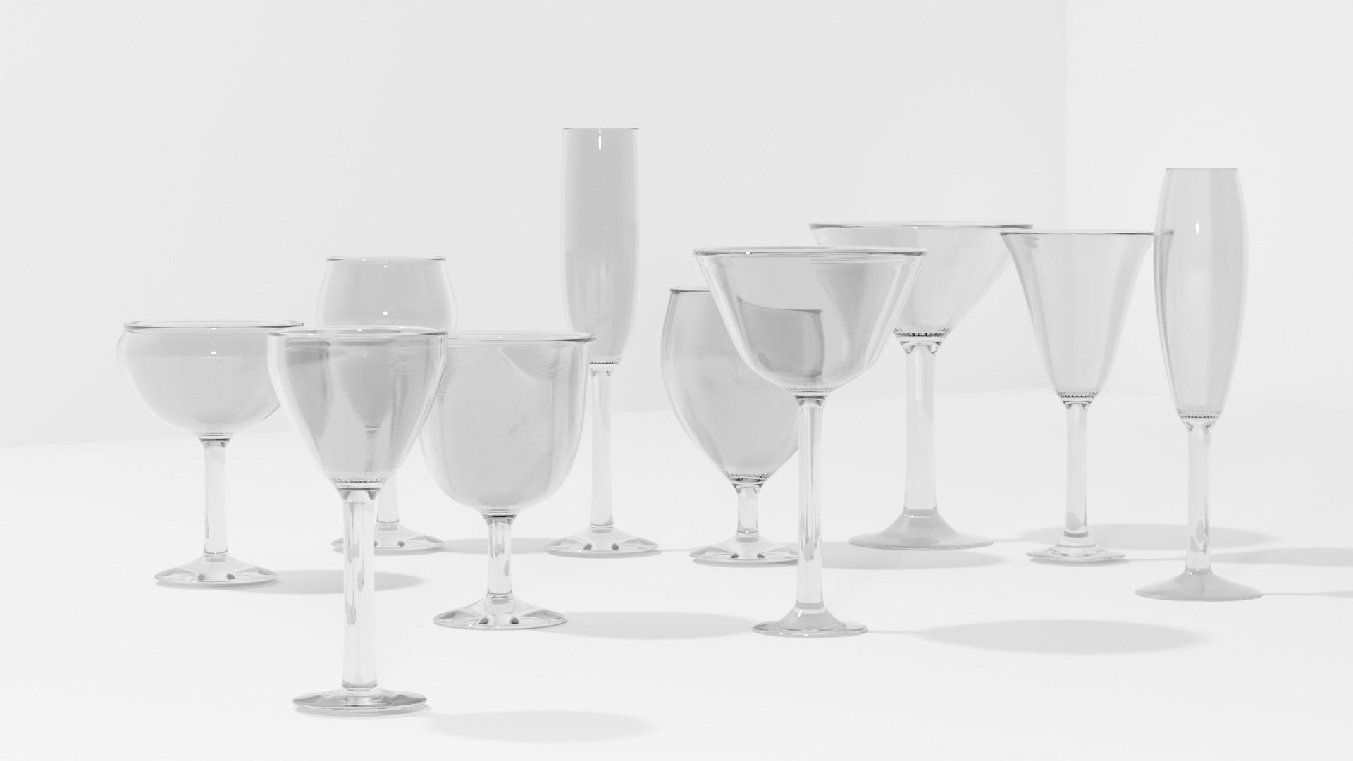 Stemmed Glassware 3D Models - Set Of Ten 3D model | CGTrader