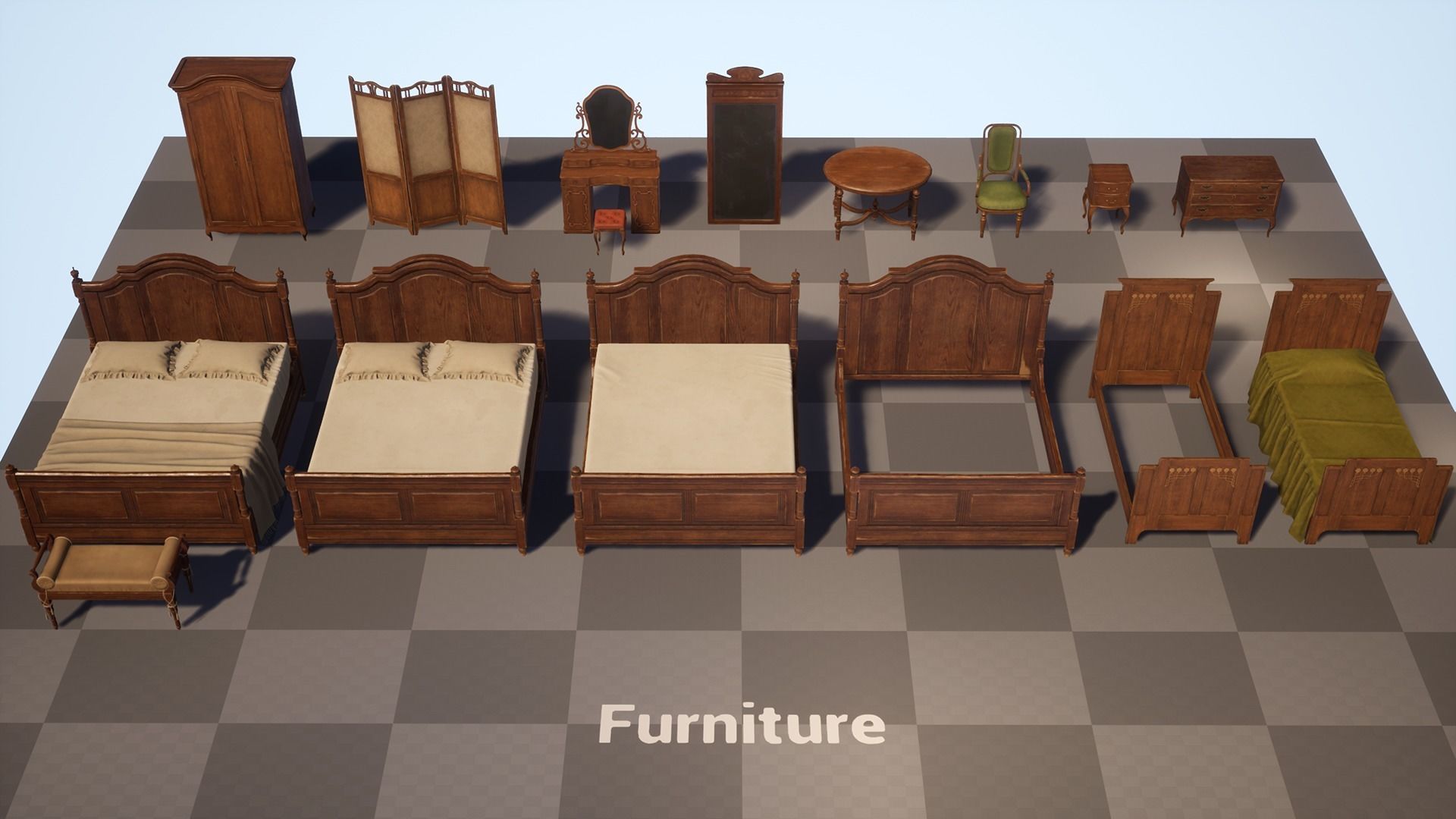 3D model Bedroom Furniture Props Pack VR / AR / low-poly | CGTrader