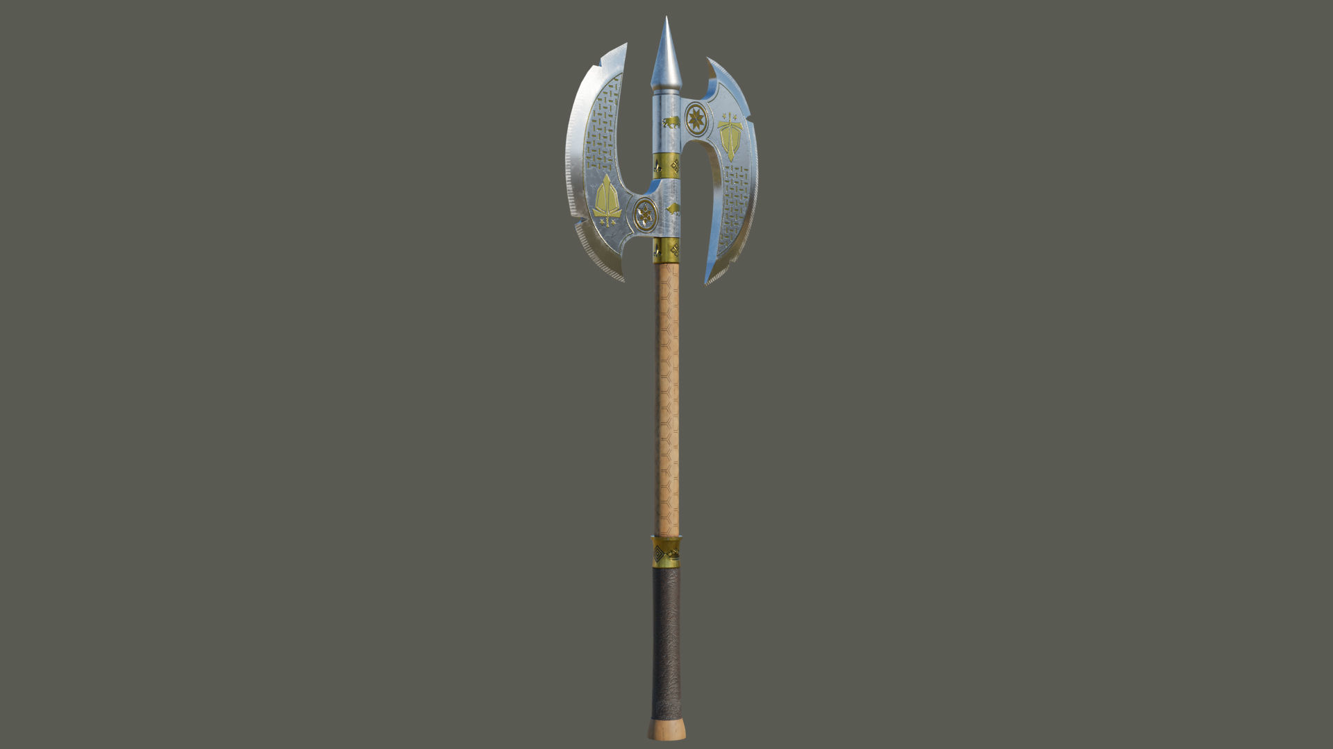 3D model Battle Axe Gold Weapon All PBR Unity UE Textures Included VR ...