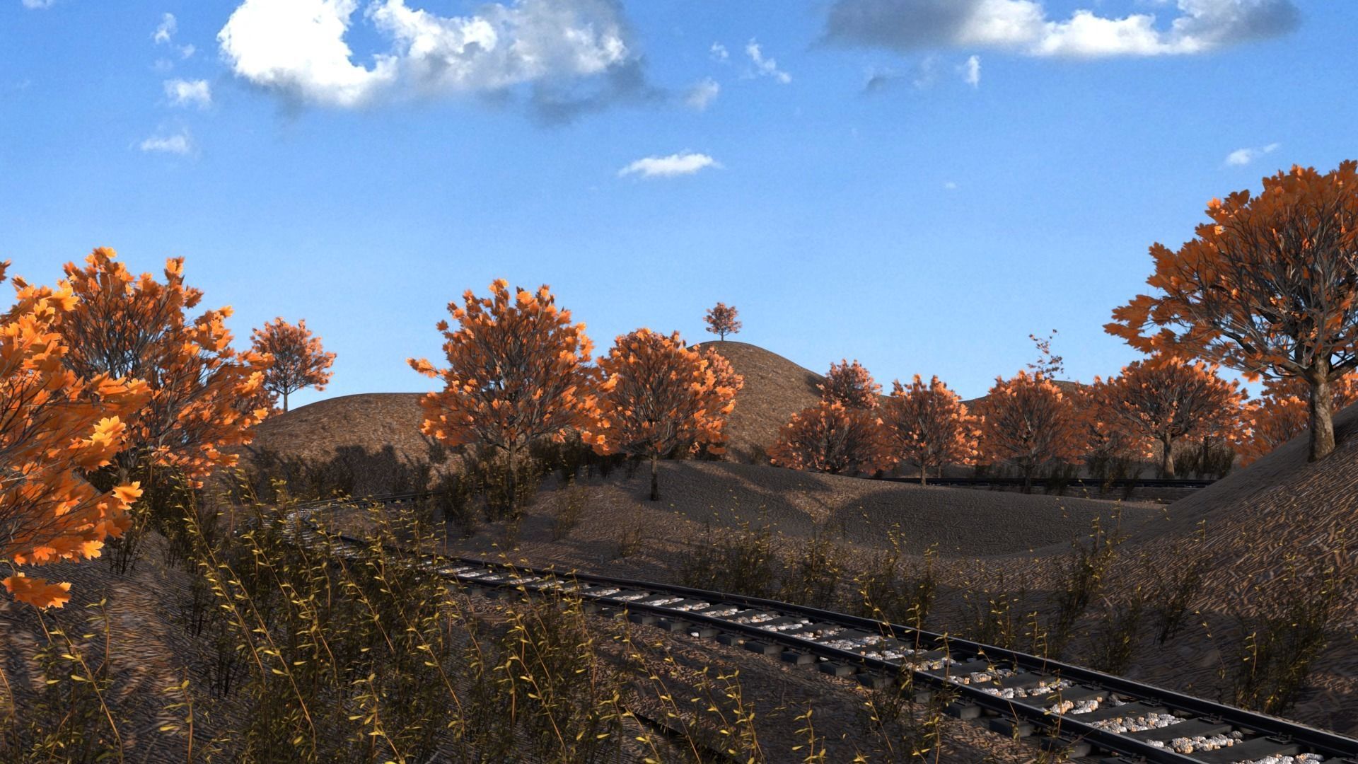 Railway Track 3D Scene 3D model | CGTrader