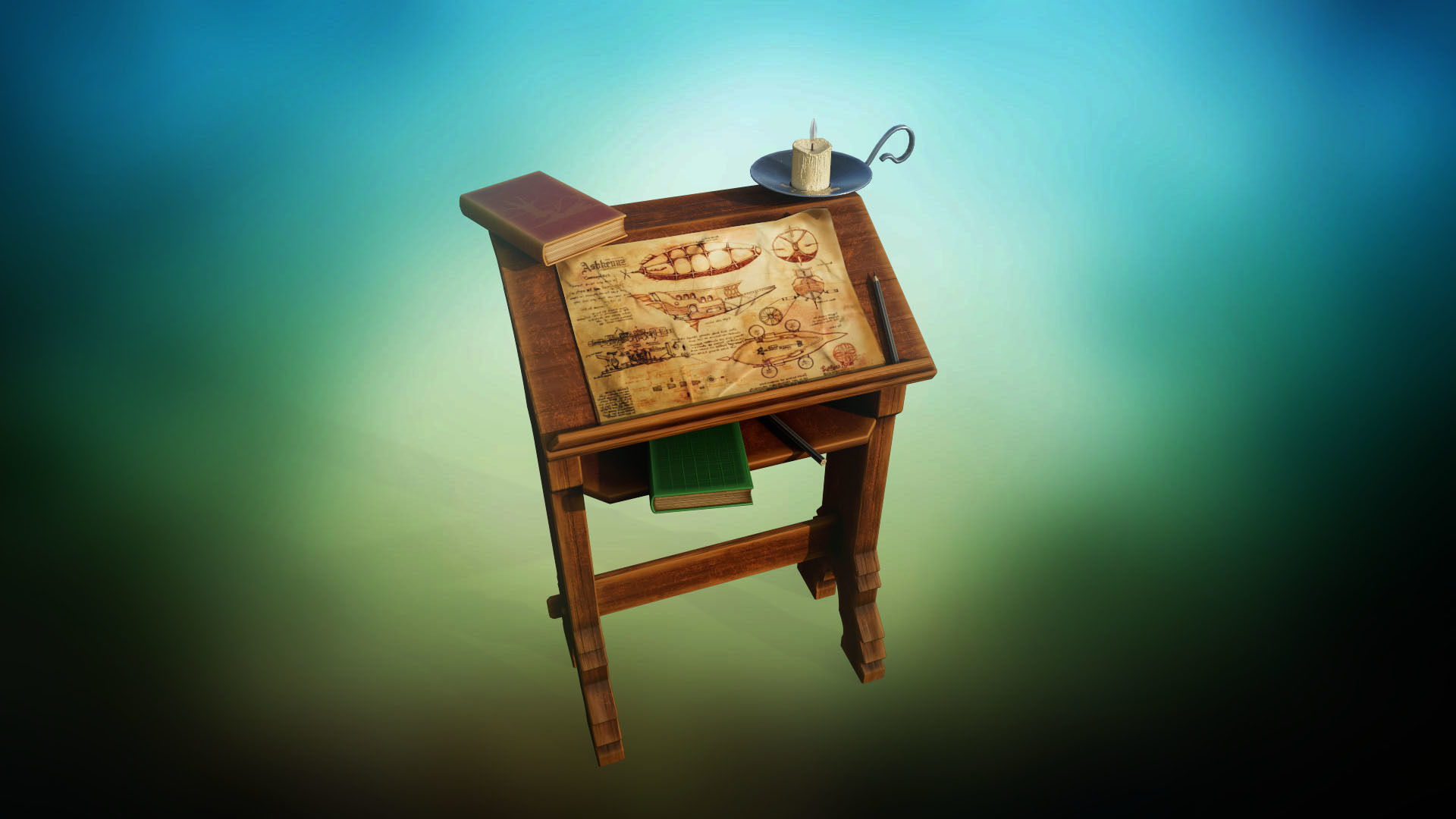 3D model stylized fantasy rack shelf for books and blueprints PBR 3D VR ...