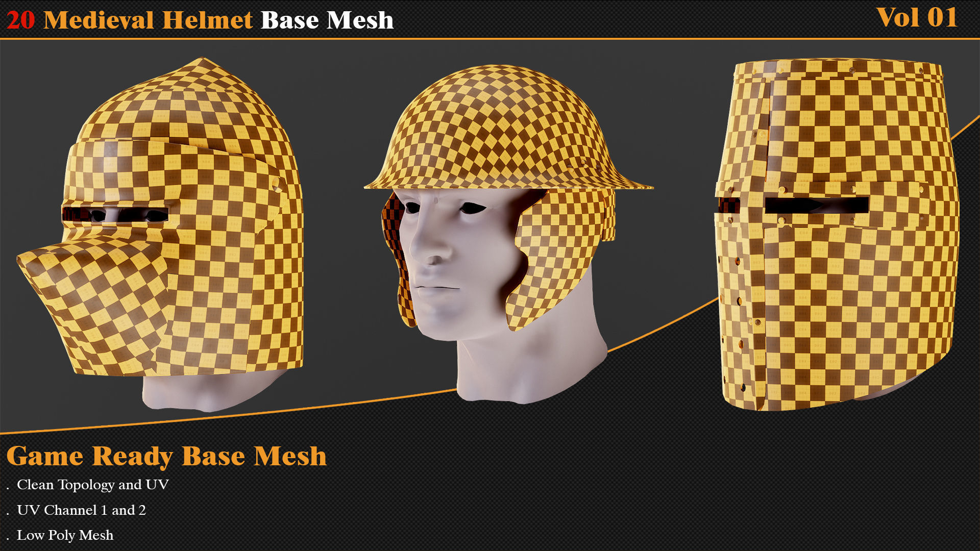 3D model 20 Medieval Helmet Base Mesh Vol 01 Game Ready VR / AR / low ...