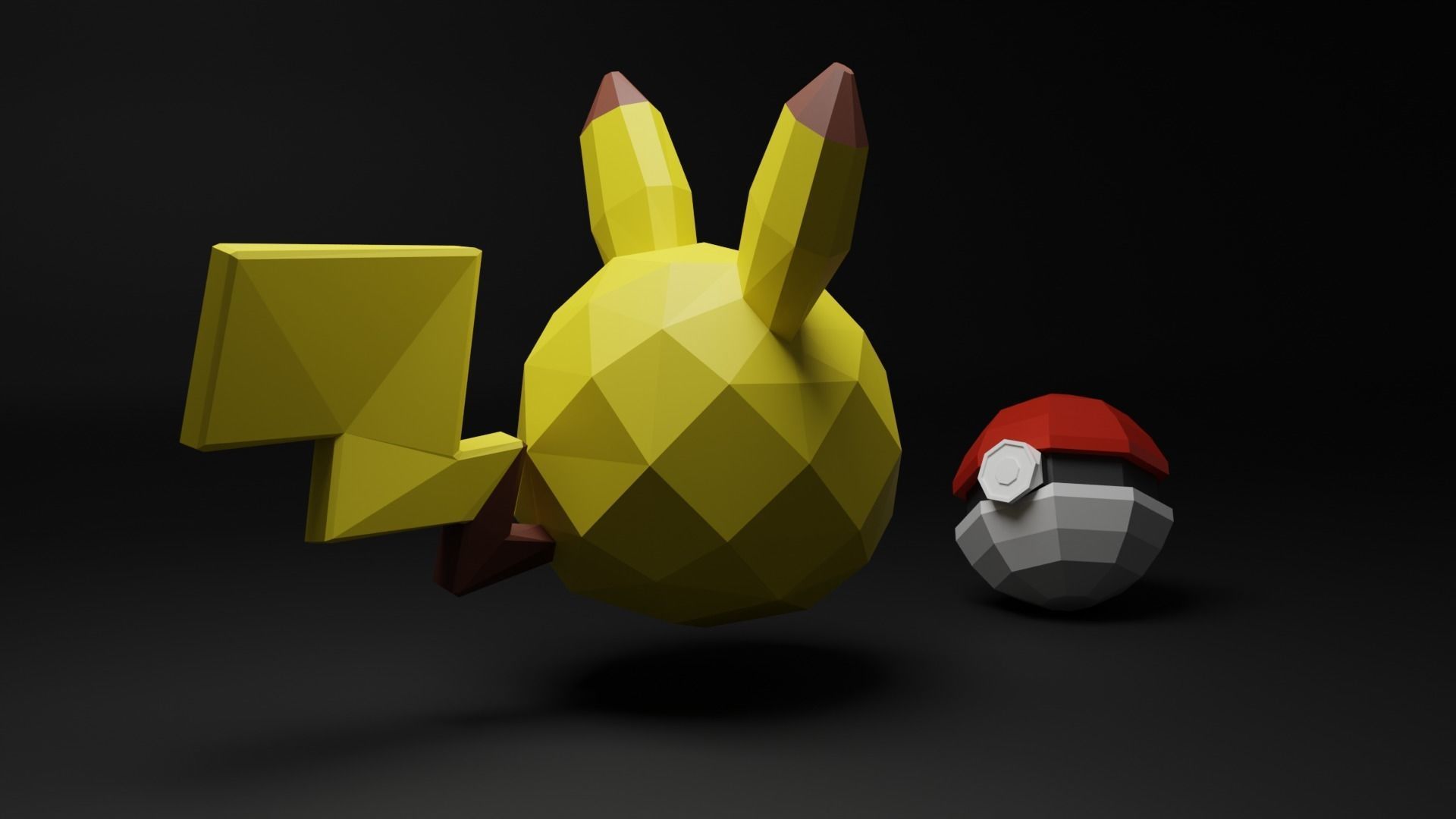 3D model pokemon Pikachu and pokeball low poly 3d model VR / AR / low ...