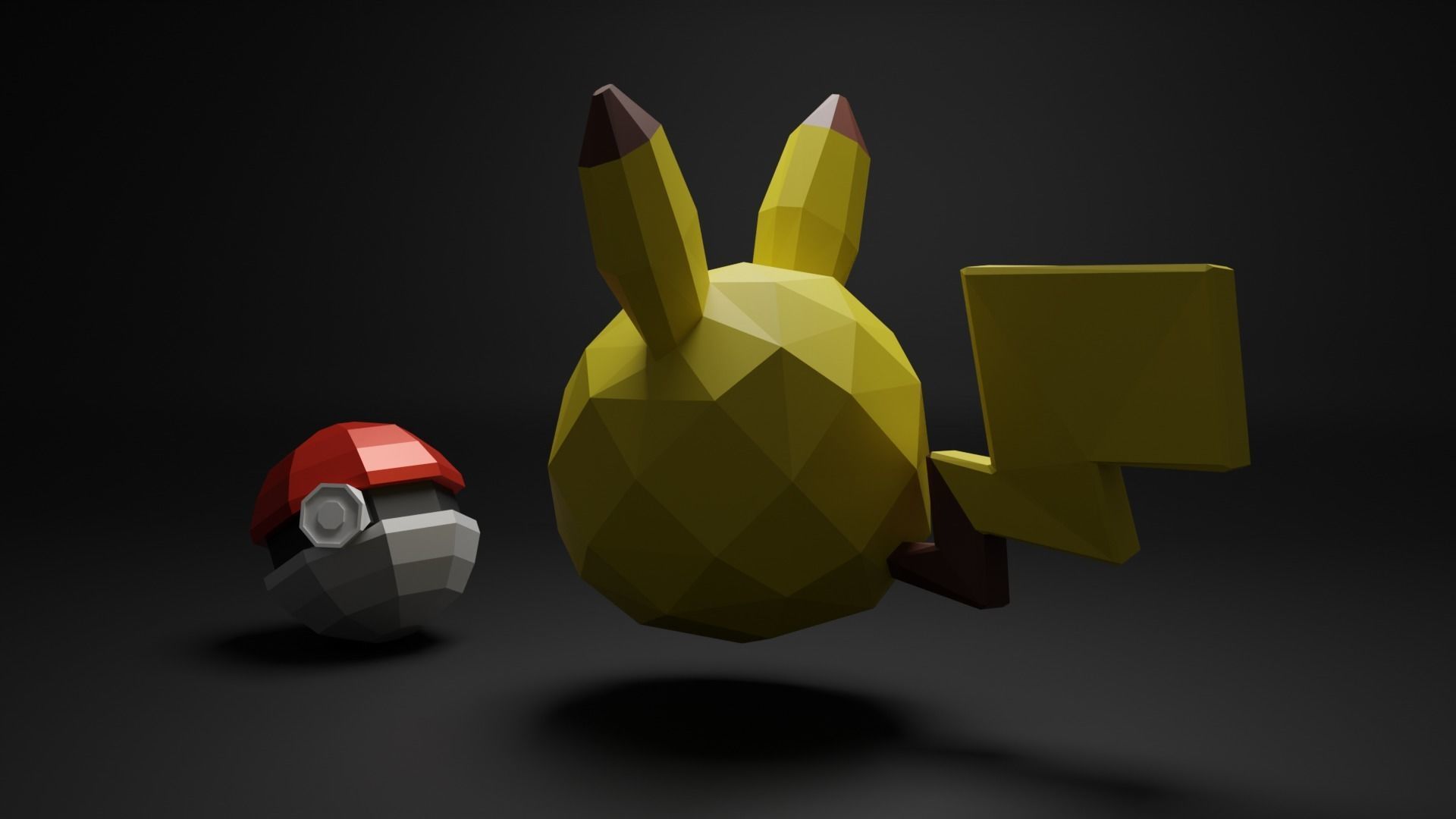 3D model pokemon Pikachu and pokeball low poly 3d model VR / AR / low ...