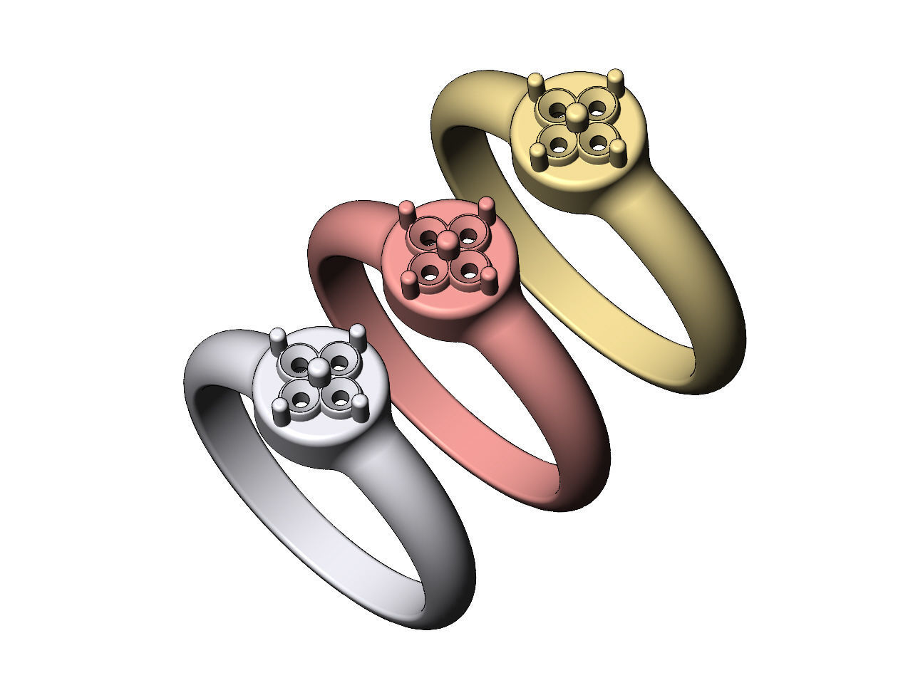 Small Round signet and square cluster signet Us sizes 6 7 8 3D model 3D ...