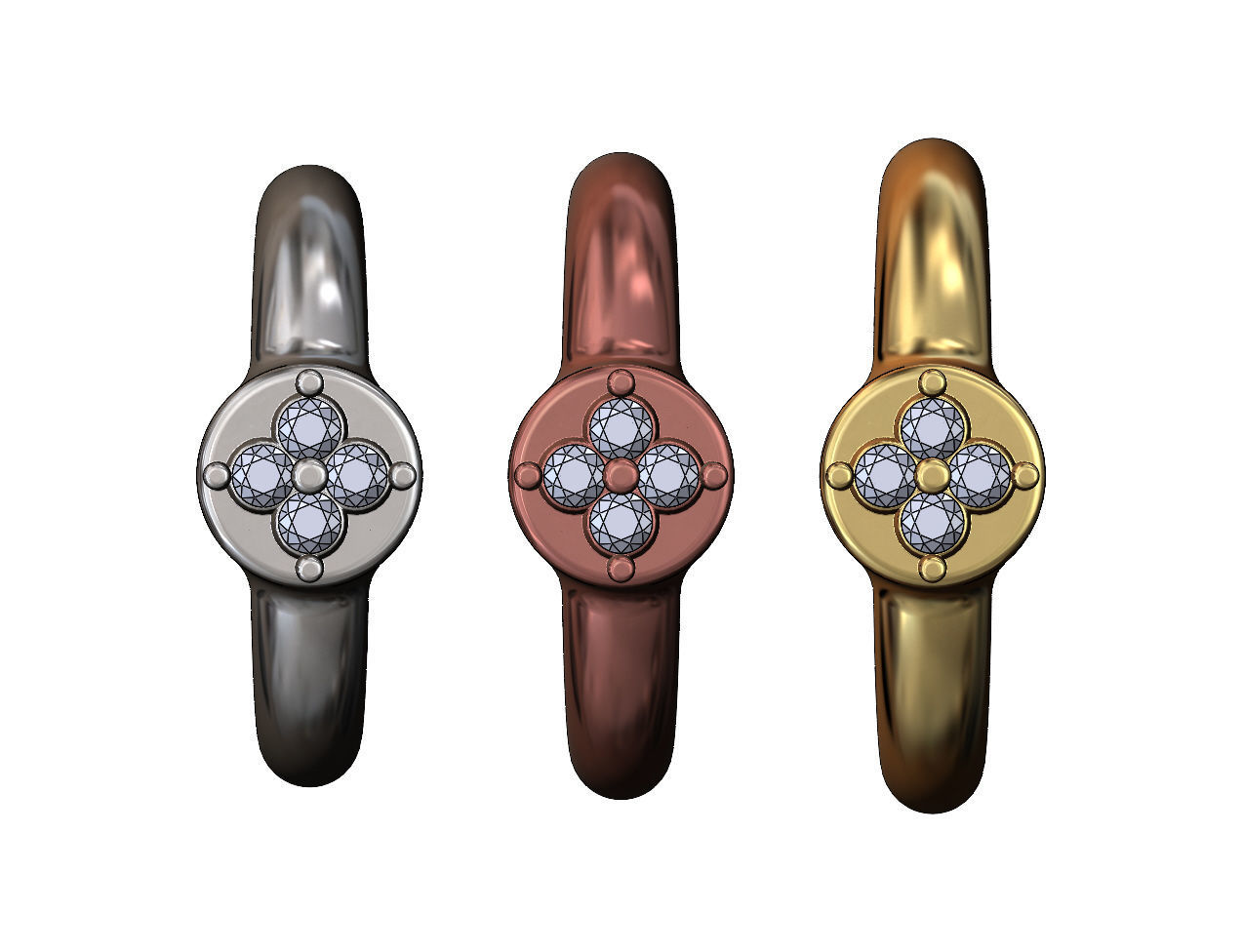 Small Round signet and square cluster signet Us sizes 6 7 8 3D model 3D ...