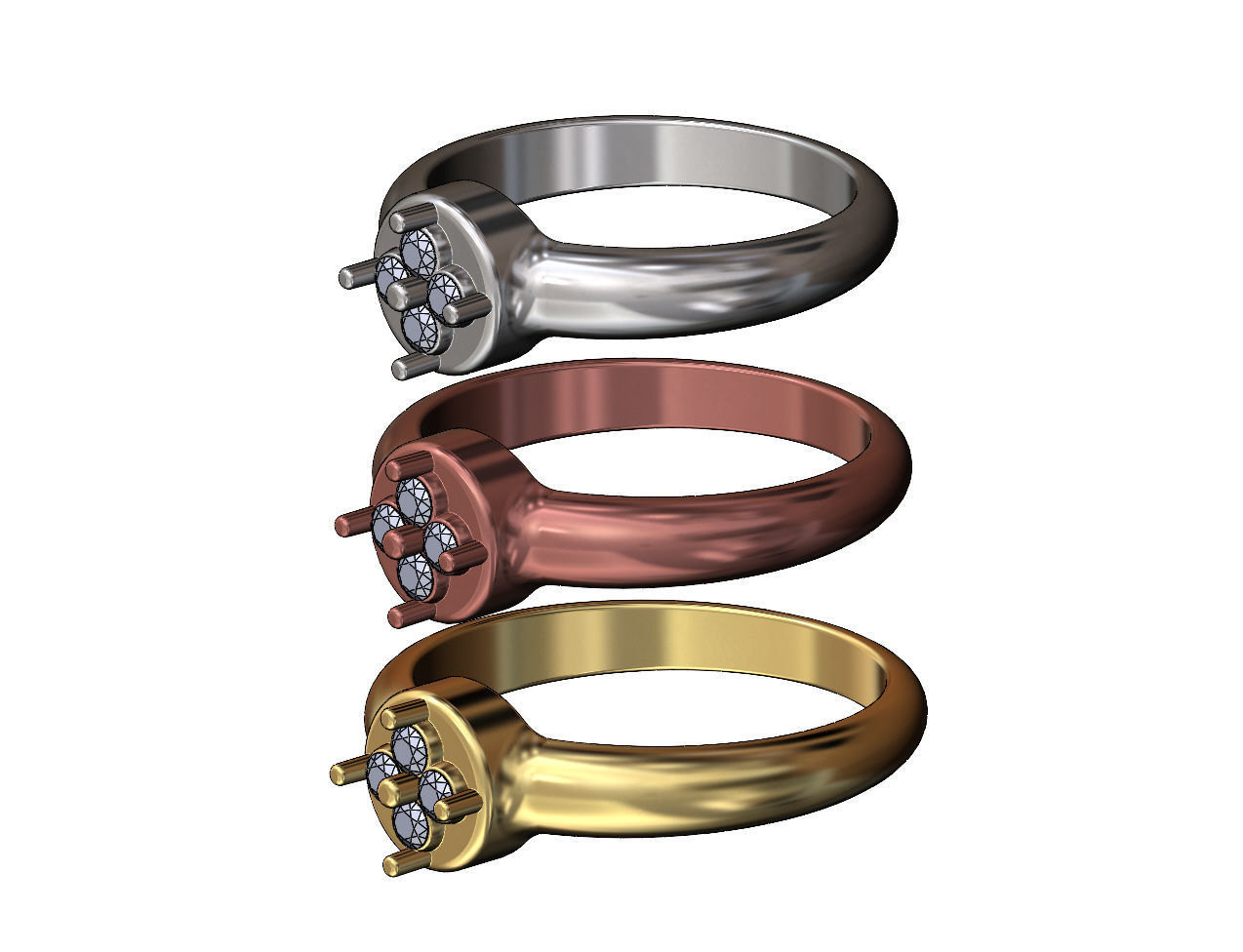 Small Round signet and square cluster signet Us sizes 6 7 8 3D model 3D ...