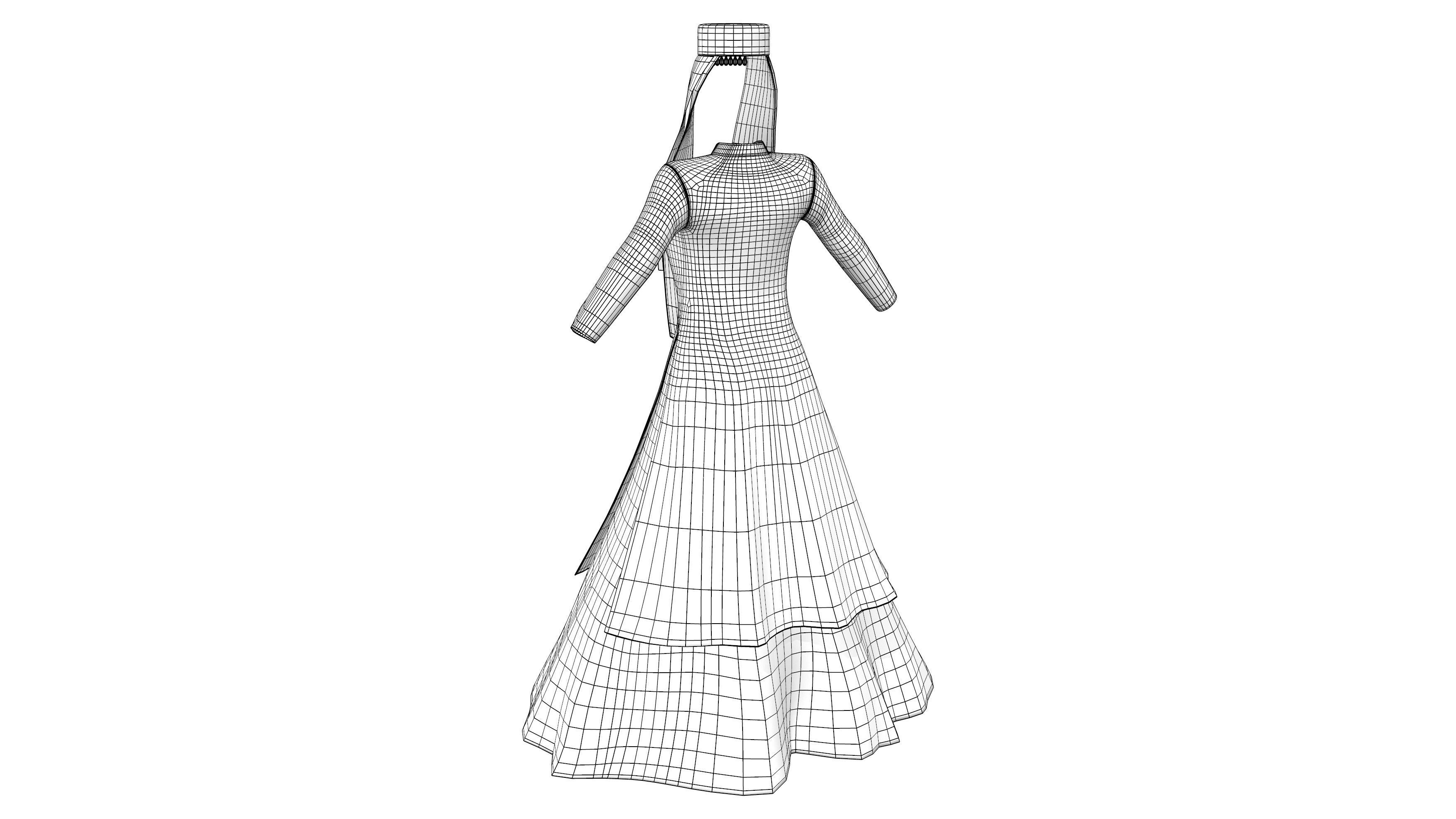 3D model Asian Traditional Costume Dress With Hat VR / AR / low-poly ...