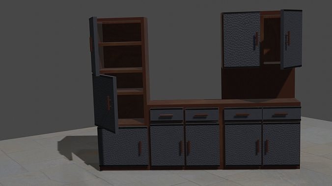 3D model Cabinet kitchen with cabinets and drawers VR / AR / low-poly ...