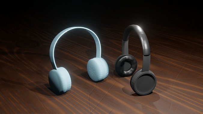 Headphones headphone on wooden table 3D model | CGTrader