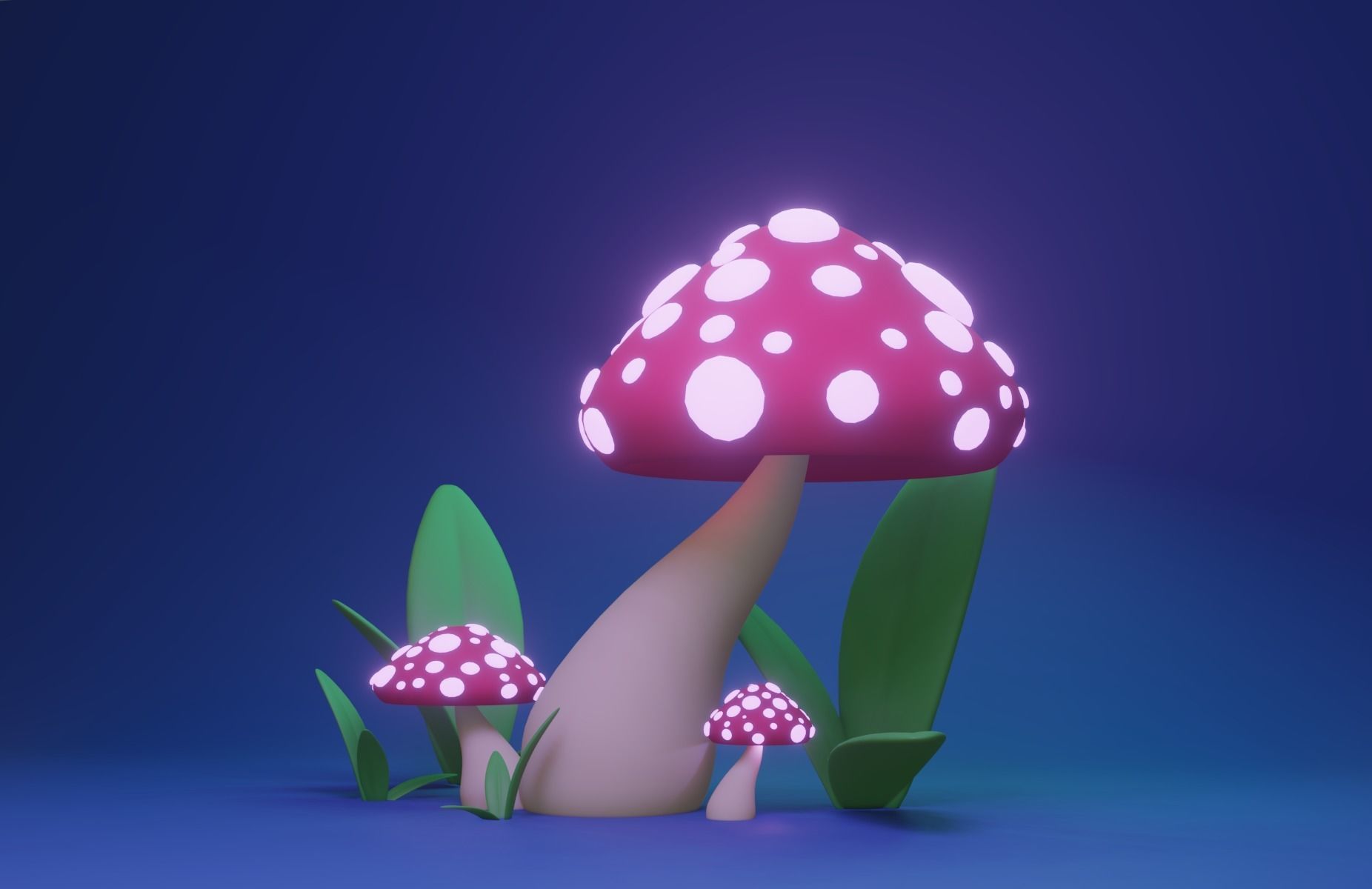 simple cute red mushrooms scene 3D model | CGTrader