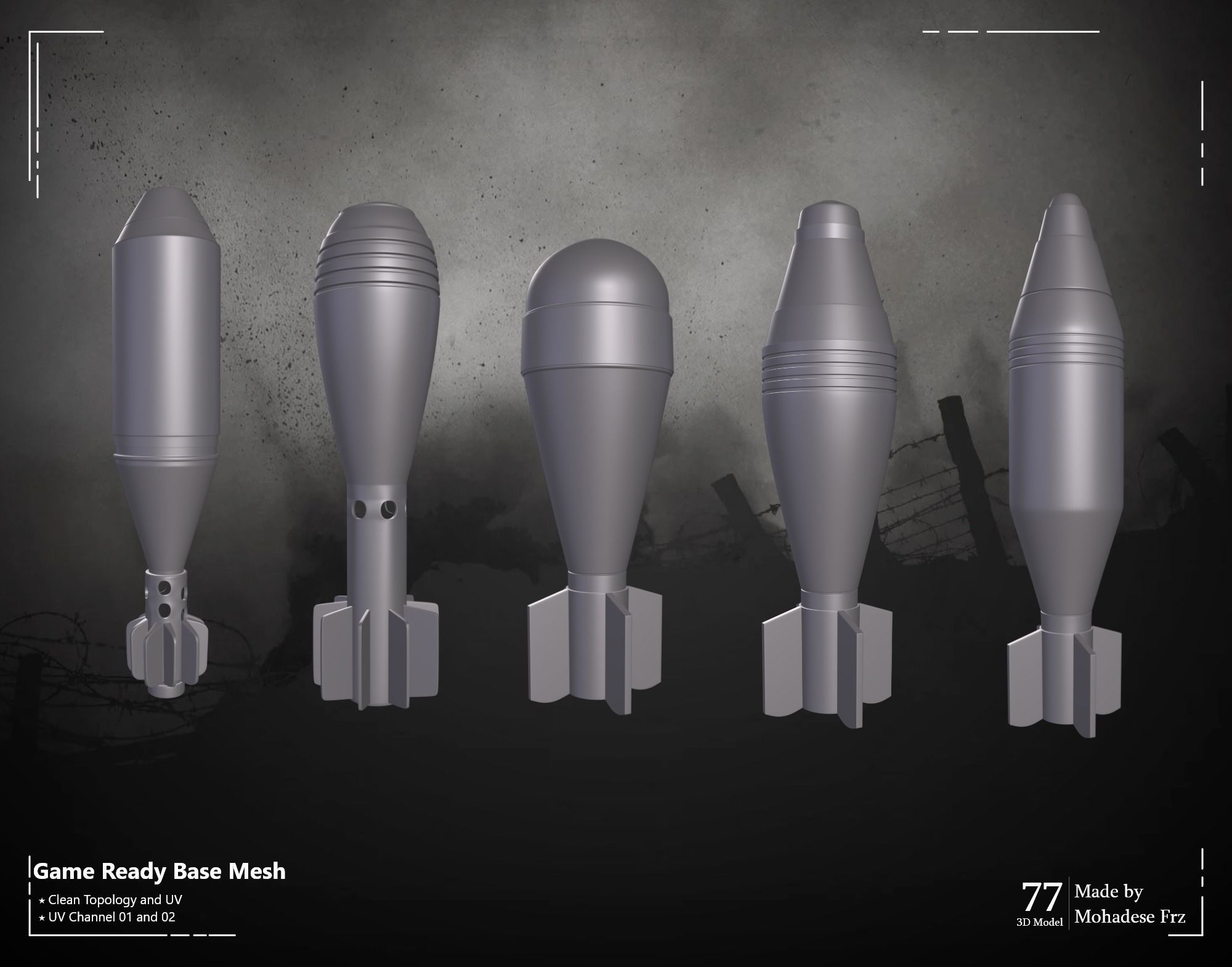 3D model 77 3D Model cartridge and Mortar WW12 Base Mesh -VOL 03 VR / AR / low-poly | CGTrader