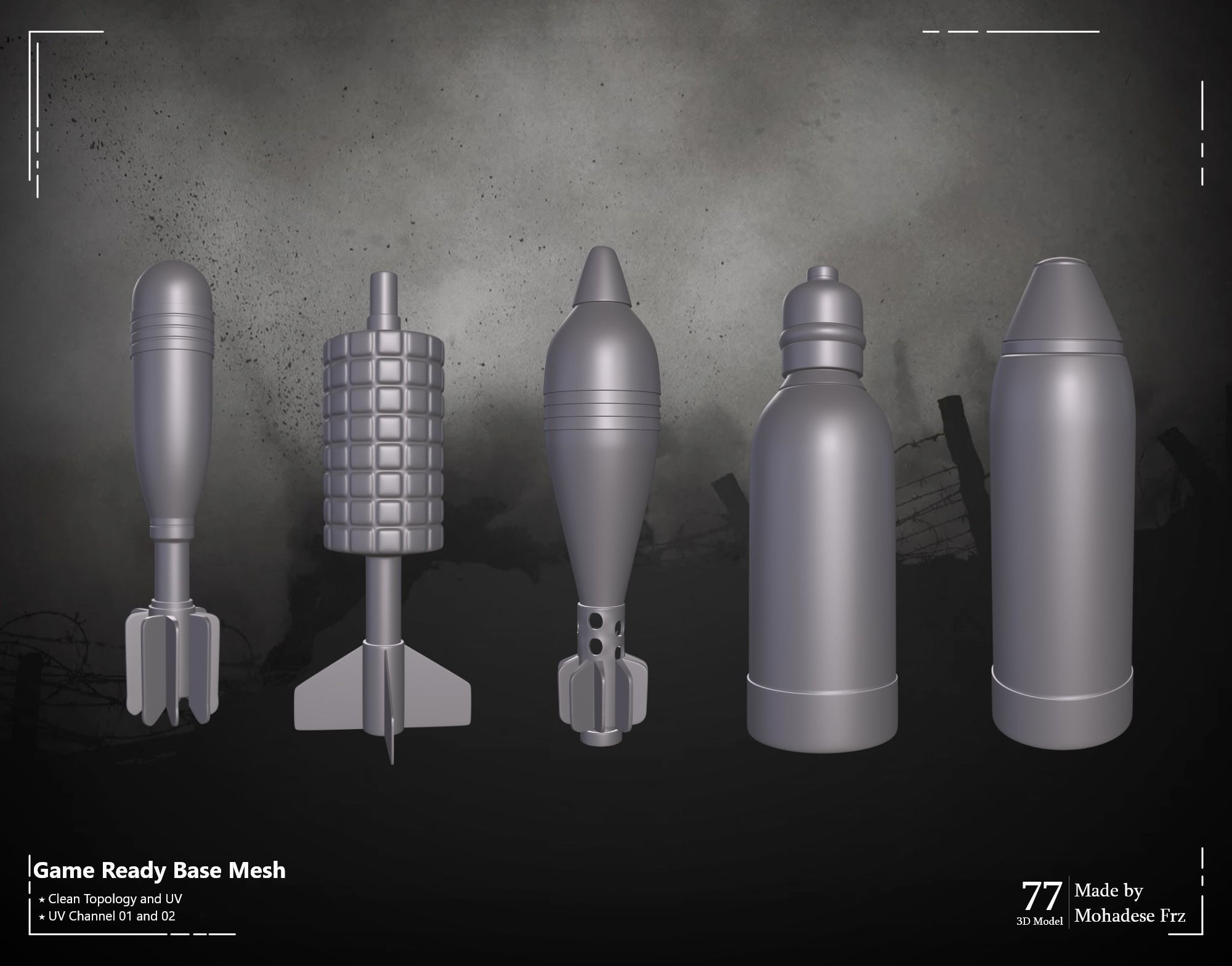 3D model 77 3D Model cartridge and Mortar WW12 Base Mesh -VOL 03 VR / AR / low-poly | CGTrader