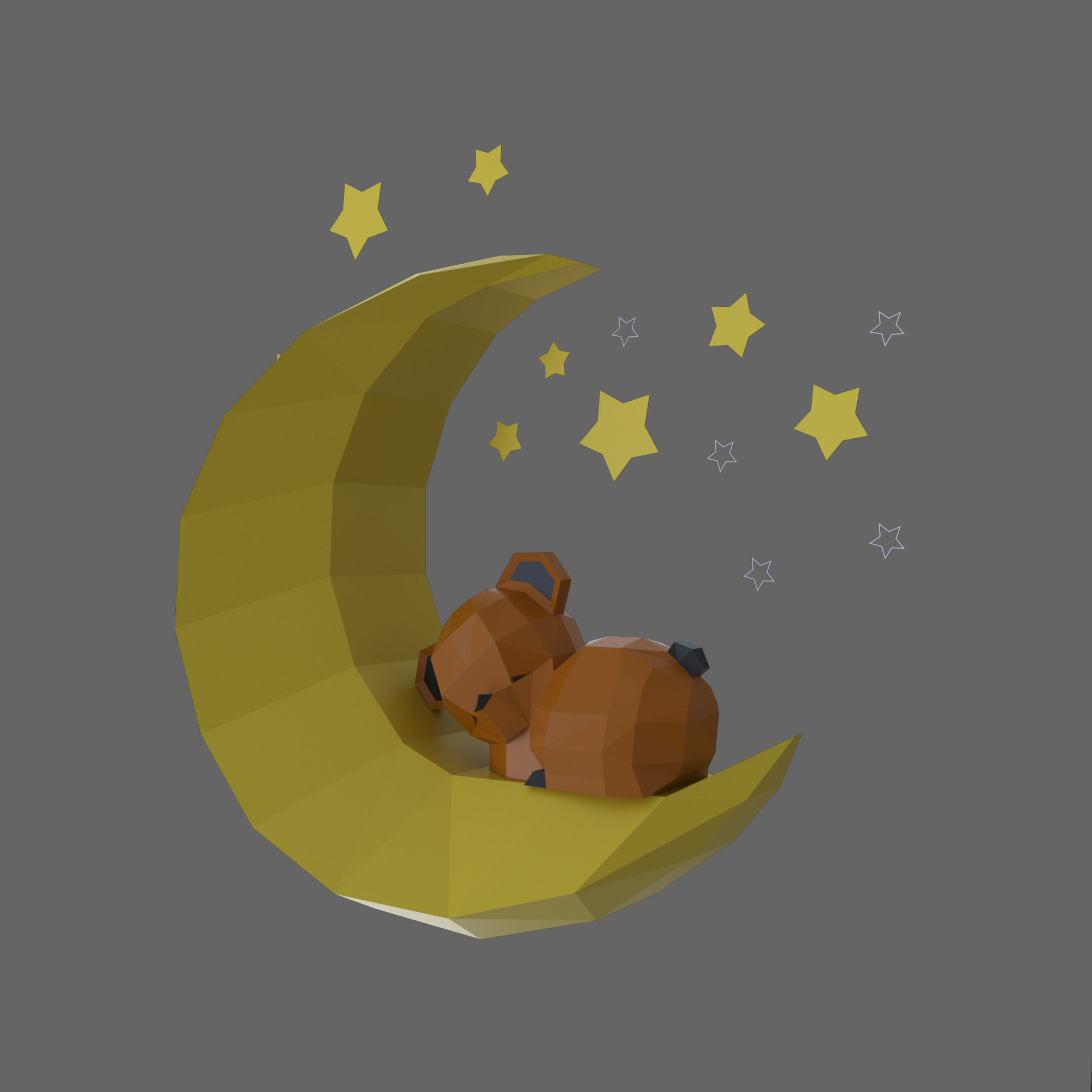 Low Poly Bear on the moon Model Origami 3D model 3D printable | CGTrader