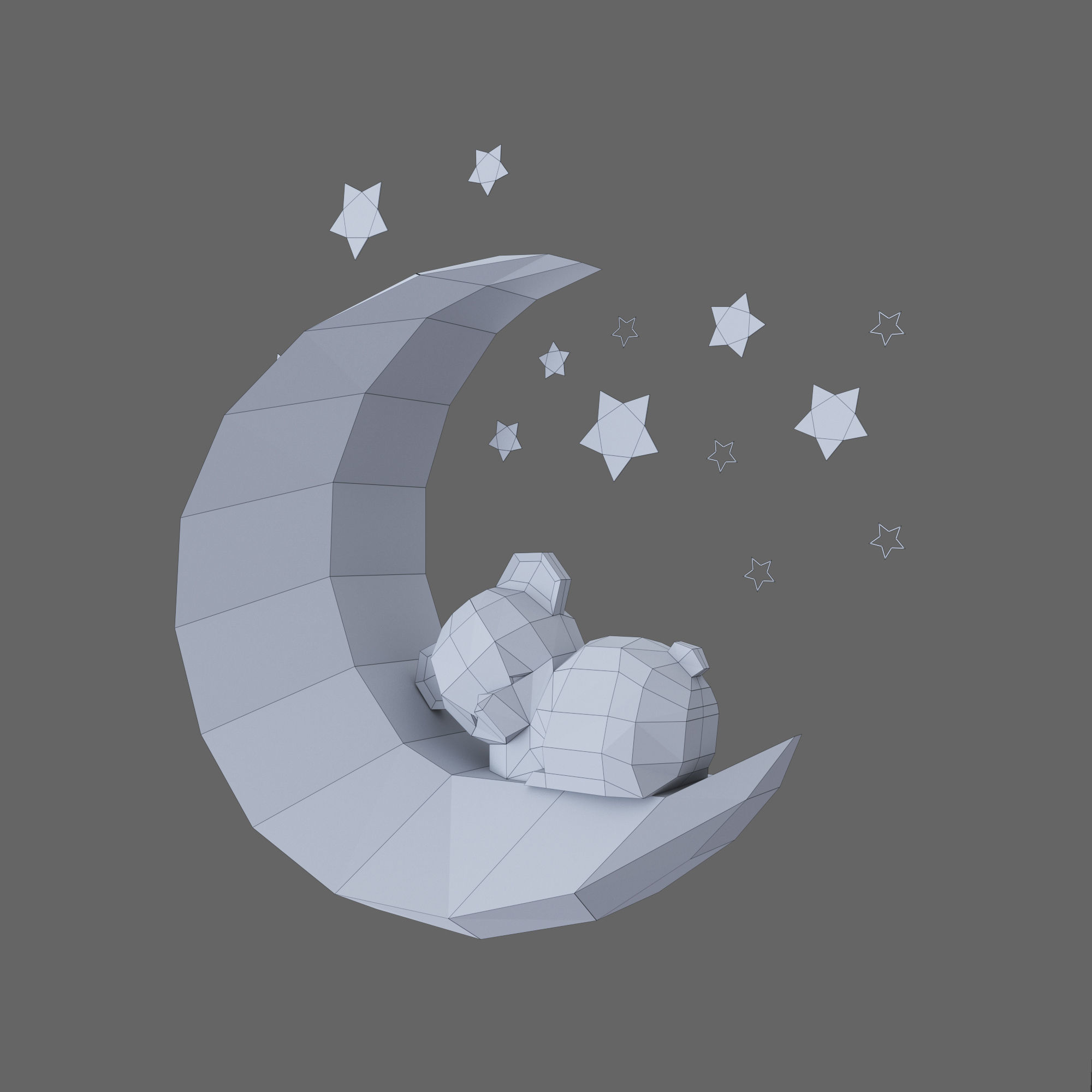 Low Poly Bear on the moon Model Origami 3D model 3D printable | CGTrader