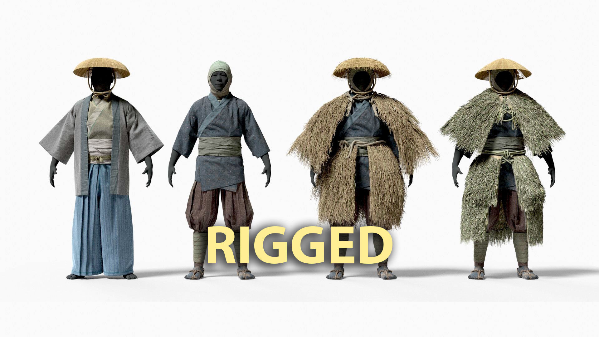 MEDIEVAL Japanese People Rigged 3D model rigged | CGTrader