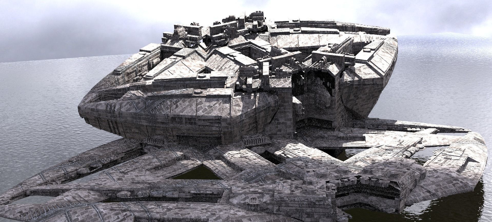 Sci-Fi dark Platforms Floating 2 designs 3D model | CGTrader