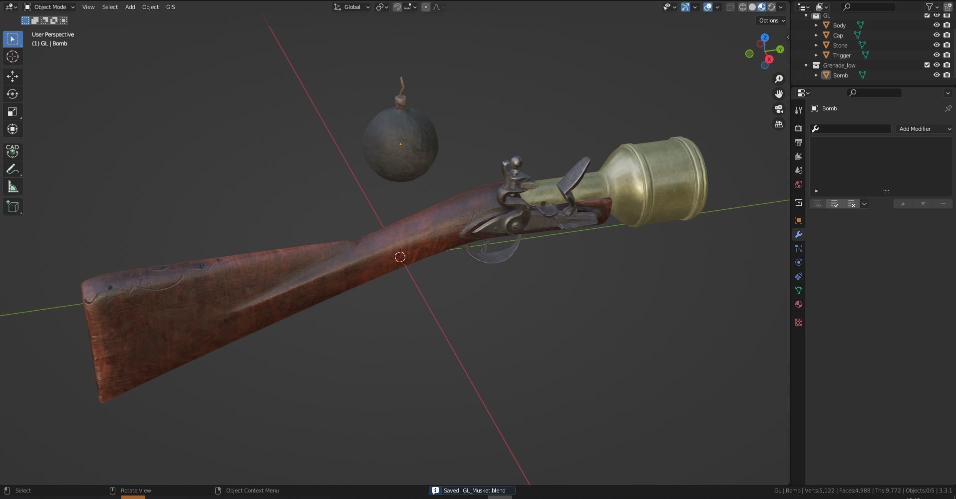 3D model MILITARY Game Ready 18th Century Hand Mortar VR / AR / low ...