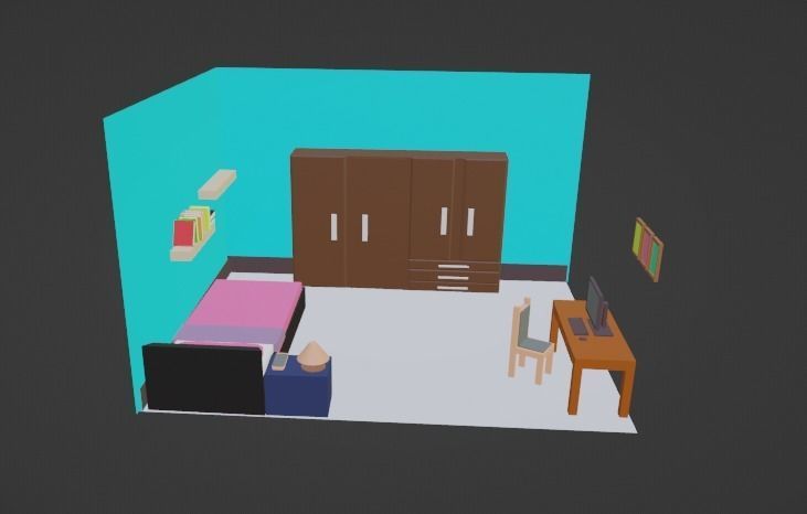 3D model Quarto Low-Poly room with bed and desk VR / AR / low-poly ...