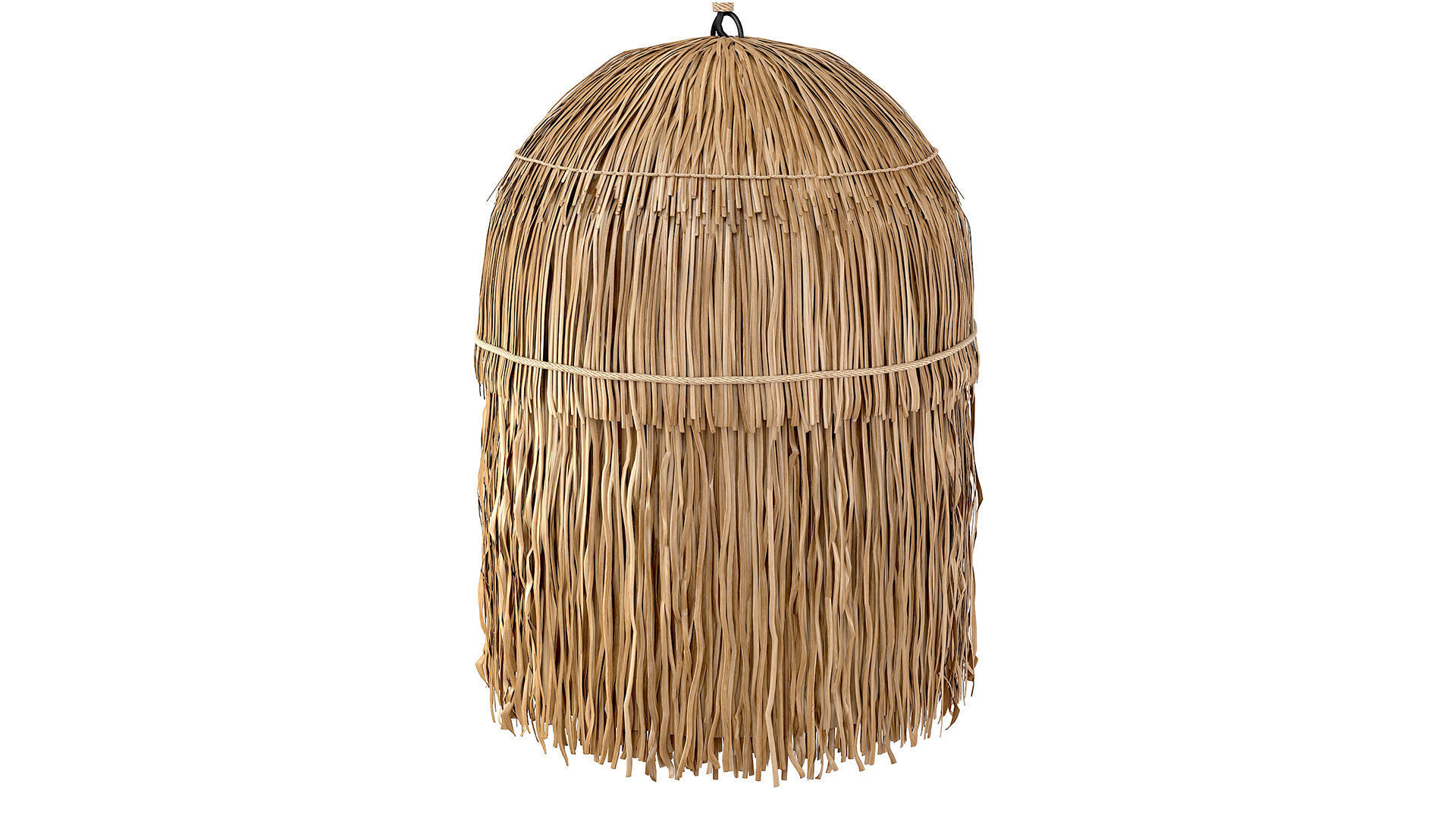 Bell rattan Round grass leaves ceiling pendant lamp Long fringes 3D ...