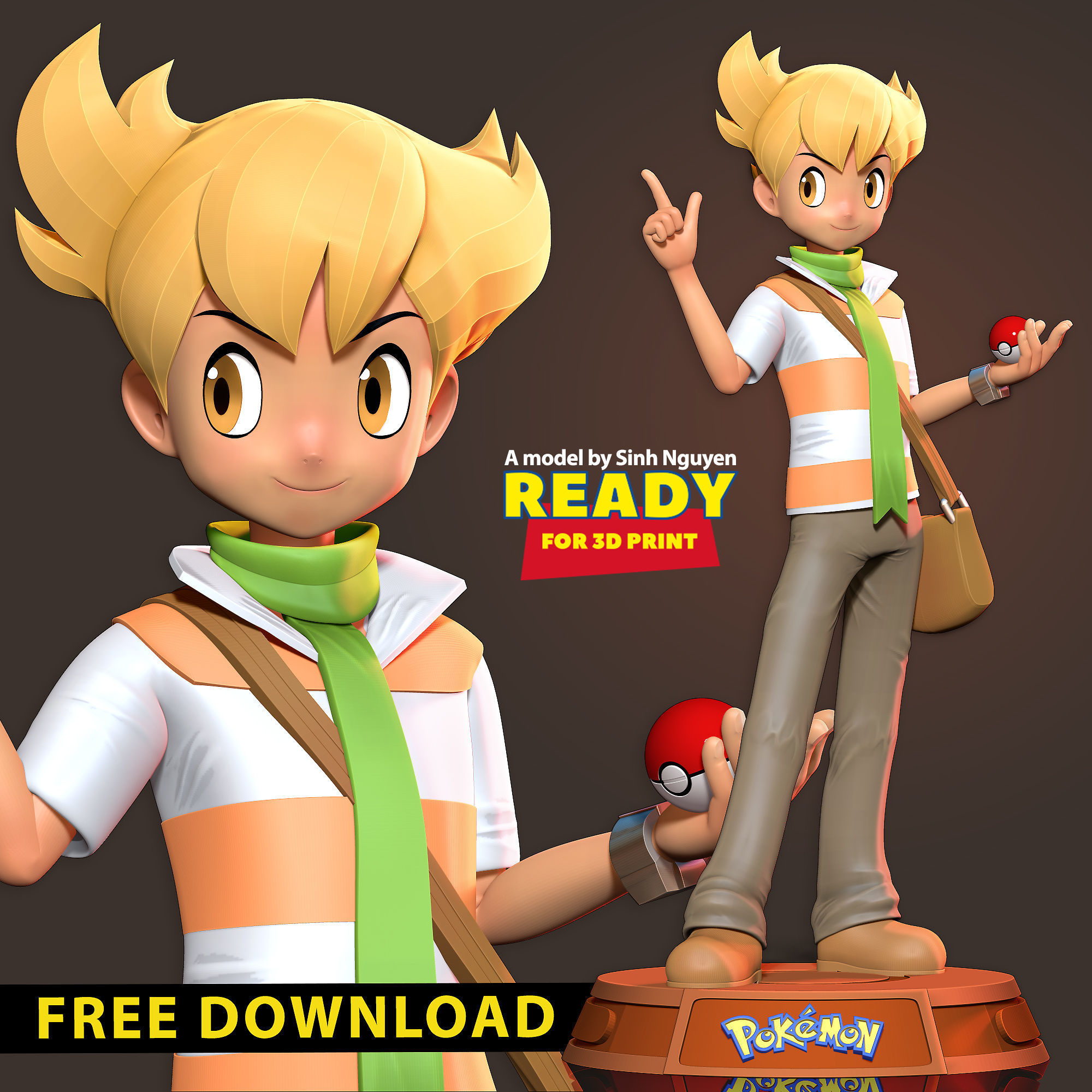 Barry - Pokemon Fanart free 3D model 3D printable | CGTrader