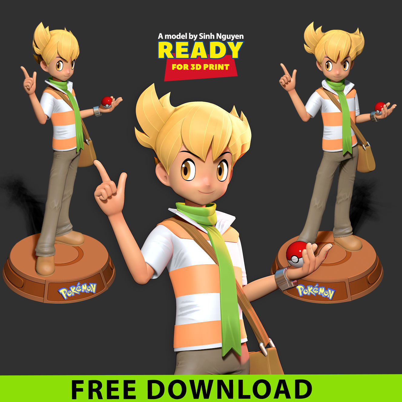 Barry - Pokemon Fanart free 3D model 3D printable | CGTrader