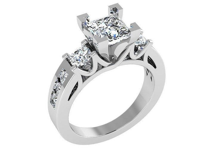 3-Stone diamond signet ring 2987 3D print model 3D model 3D printable ...