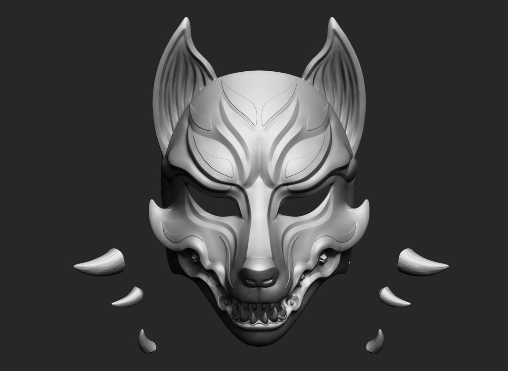 Kitsune Mask with fangs Anime Mask 3D model 3D printable | CGTrader