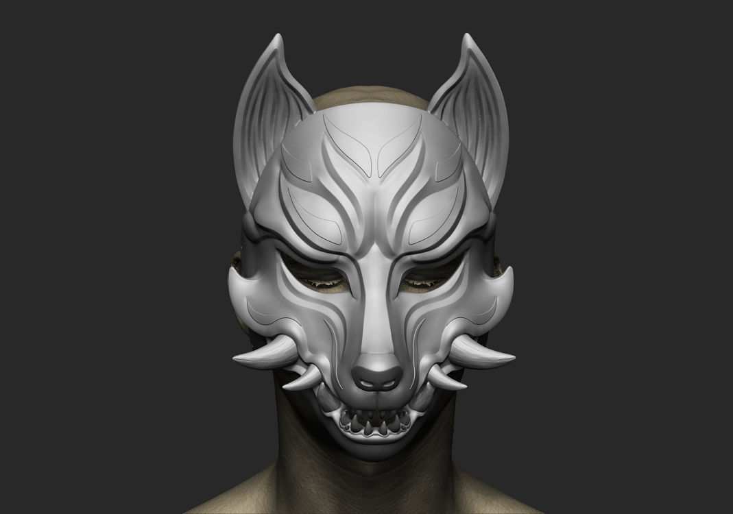 Kitsune Mask with fangs Anime Mask 3D model 3D printable | CGTrader