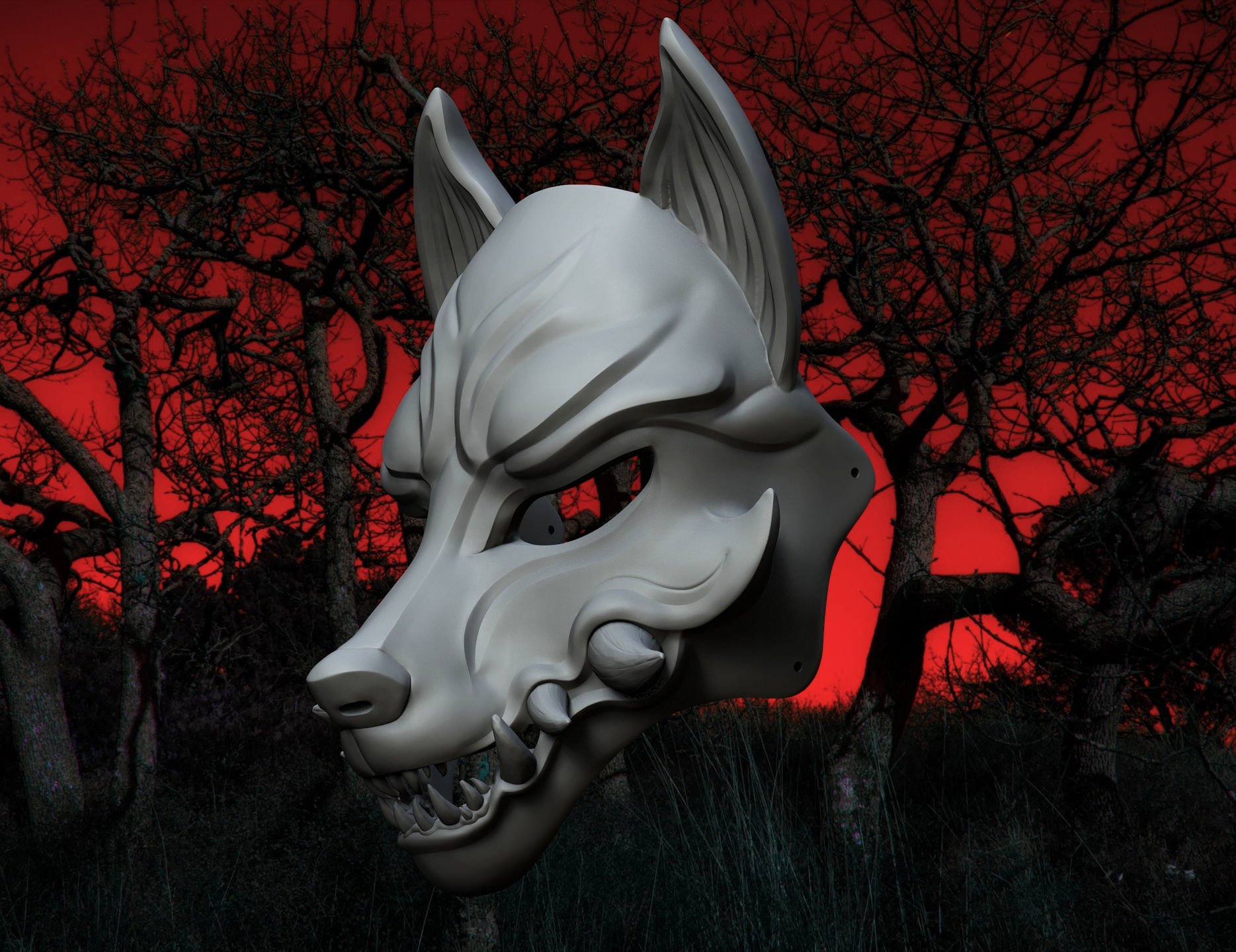 Kitsune Mask with fangs Anime Mask 3D model 3D printable | CGTrader