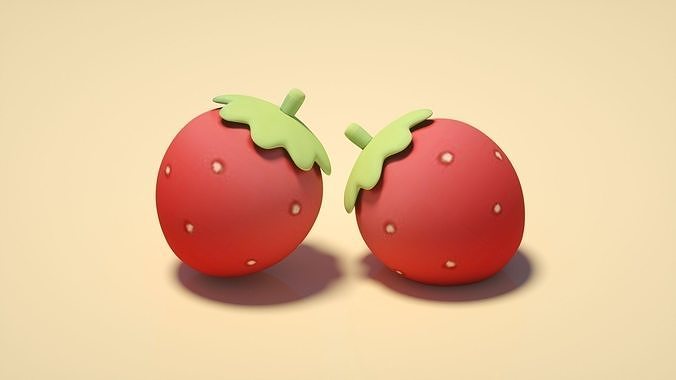 3D model Cartoon Little Strawberry Fruit C4D Model VR / AR / low-poly ...