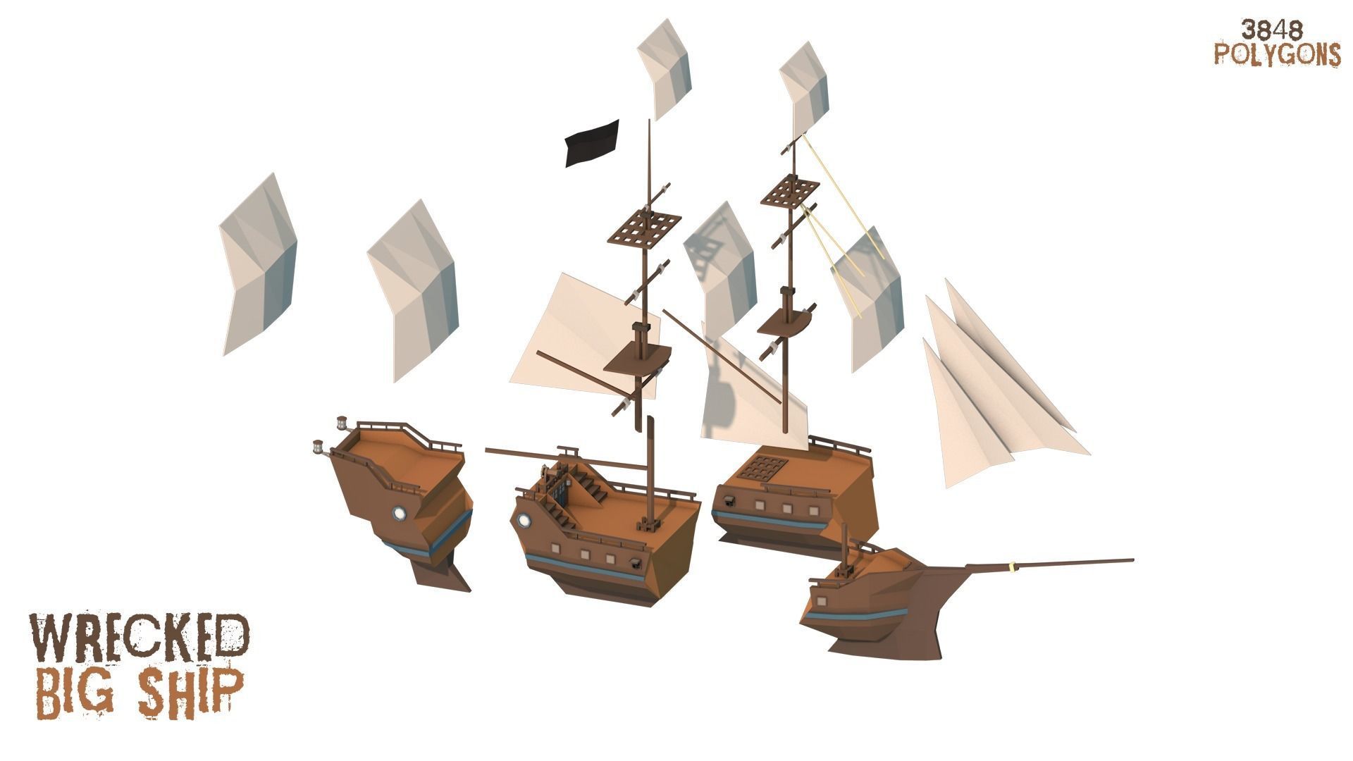 3D model Low Poly Pirate Ships with Wrecked Versions VR / AR / low-poly ...