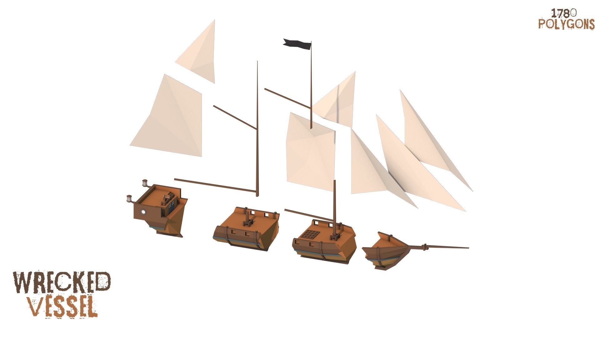 3D model Low Poly Pirate Ships with Wrecked Versions VR / AR / low-poly ...