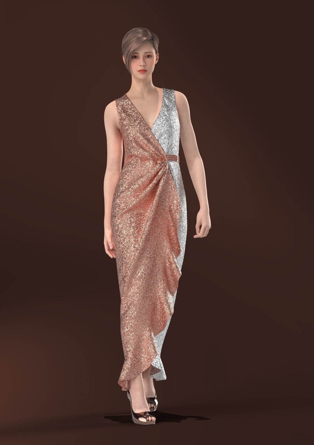 Sequin wrap dress women 3D model | CGTrader