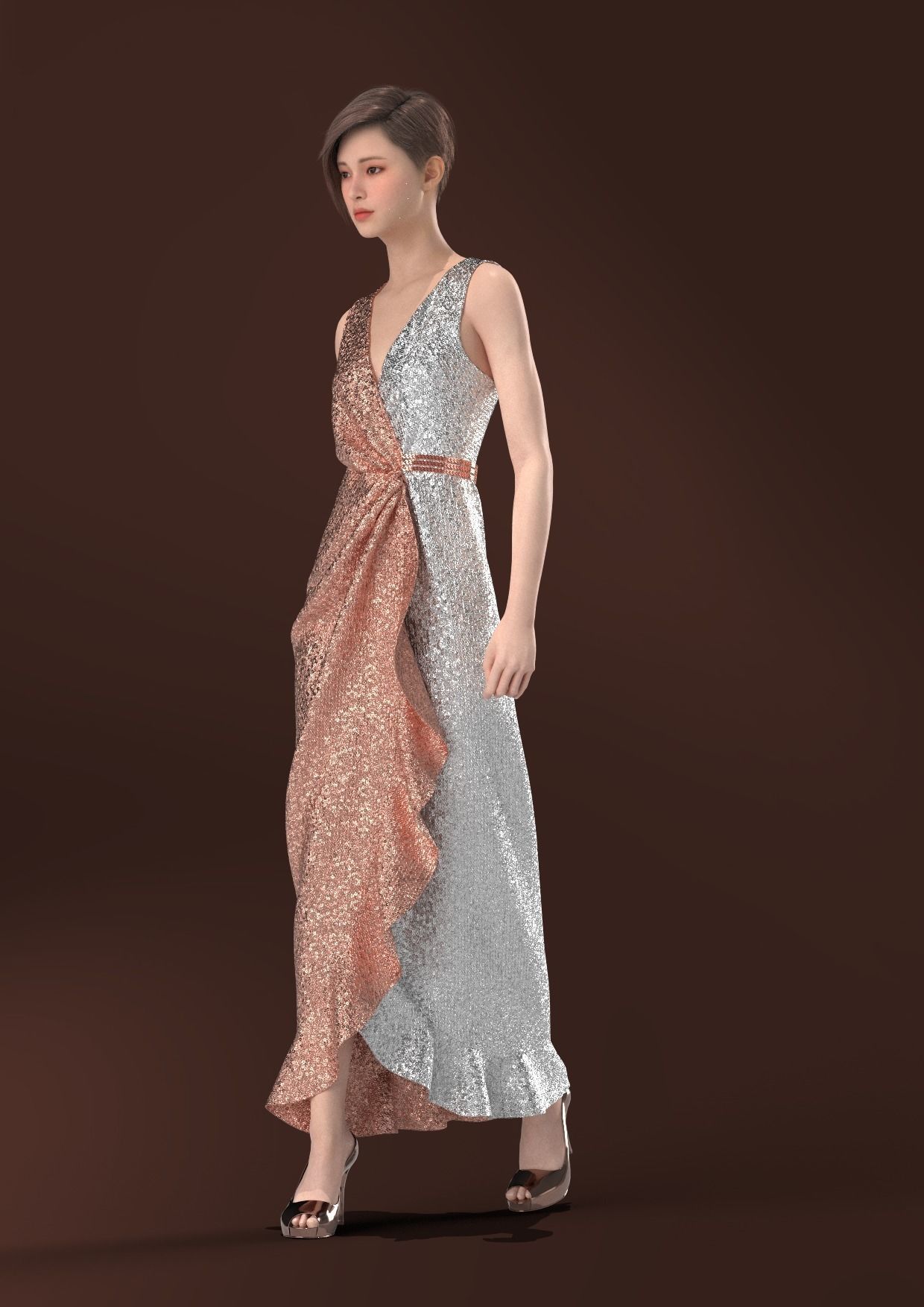 Sequin wrap dress women 3D model | CGTrader