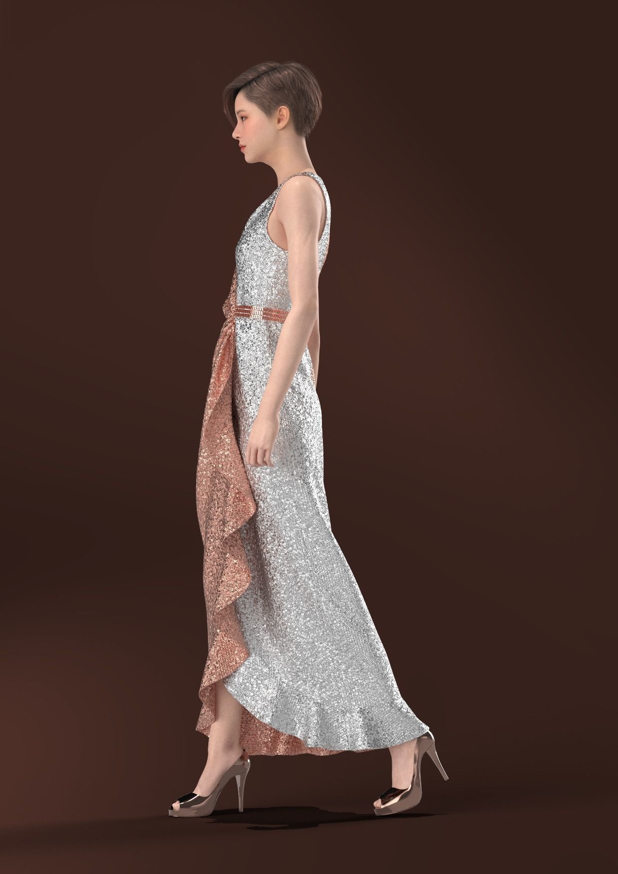 Sequin wrap dress women 3D model | CGTrader
