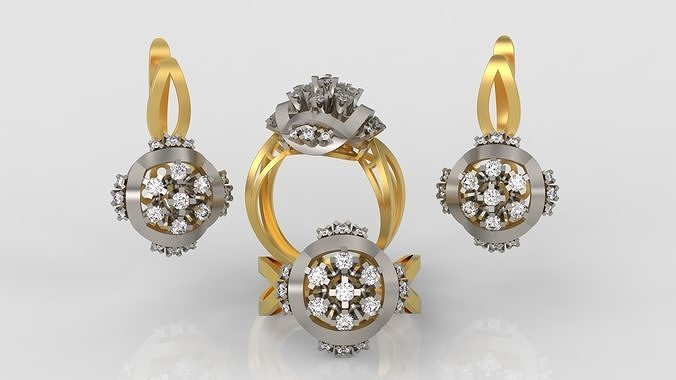 Ring and Earrings Diamond jewelry set 3d print model C12 3D model 3D ...
