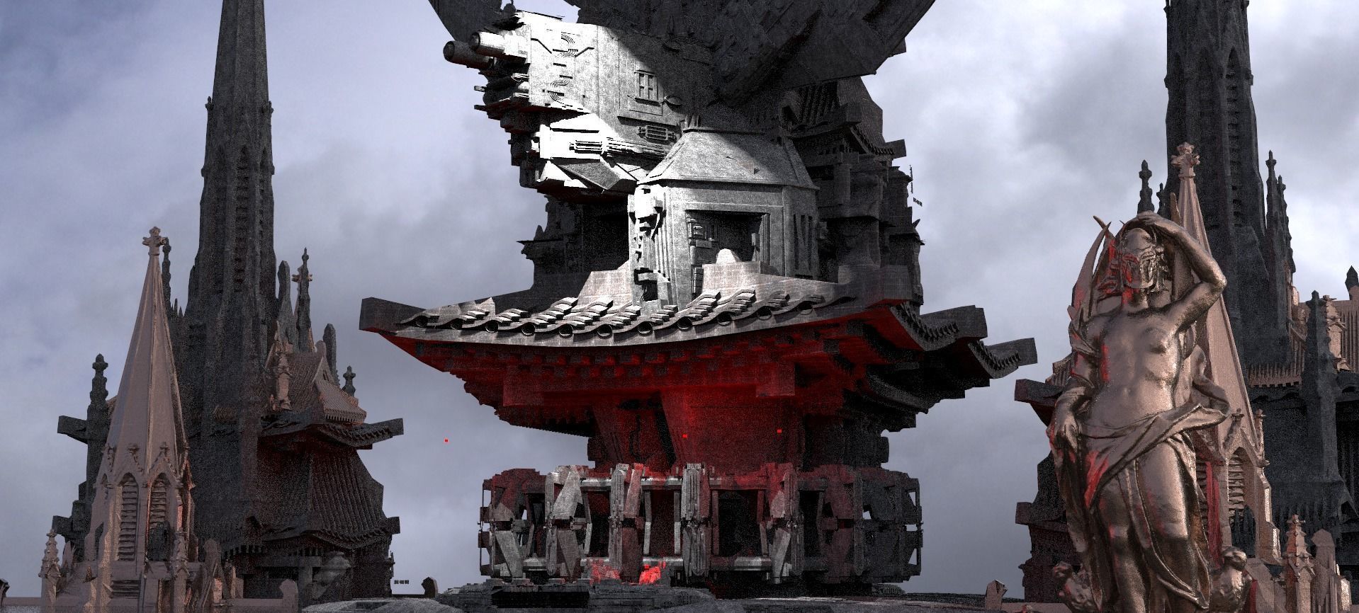 Sci-Fi dark Cyberpunk Shogun Towers 4 3D model | CGTrader