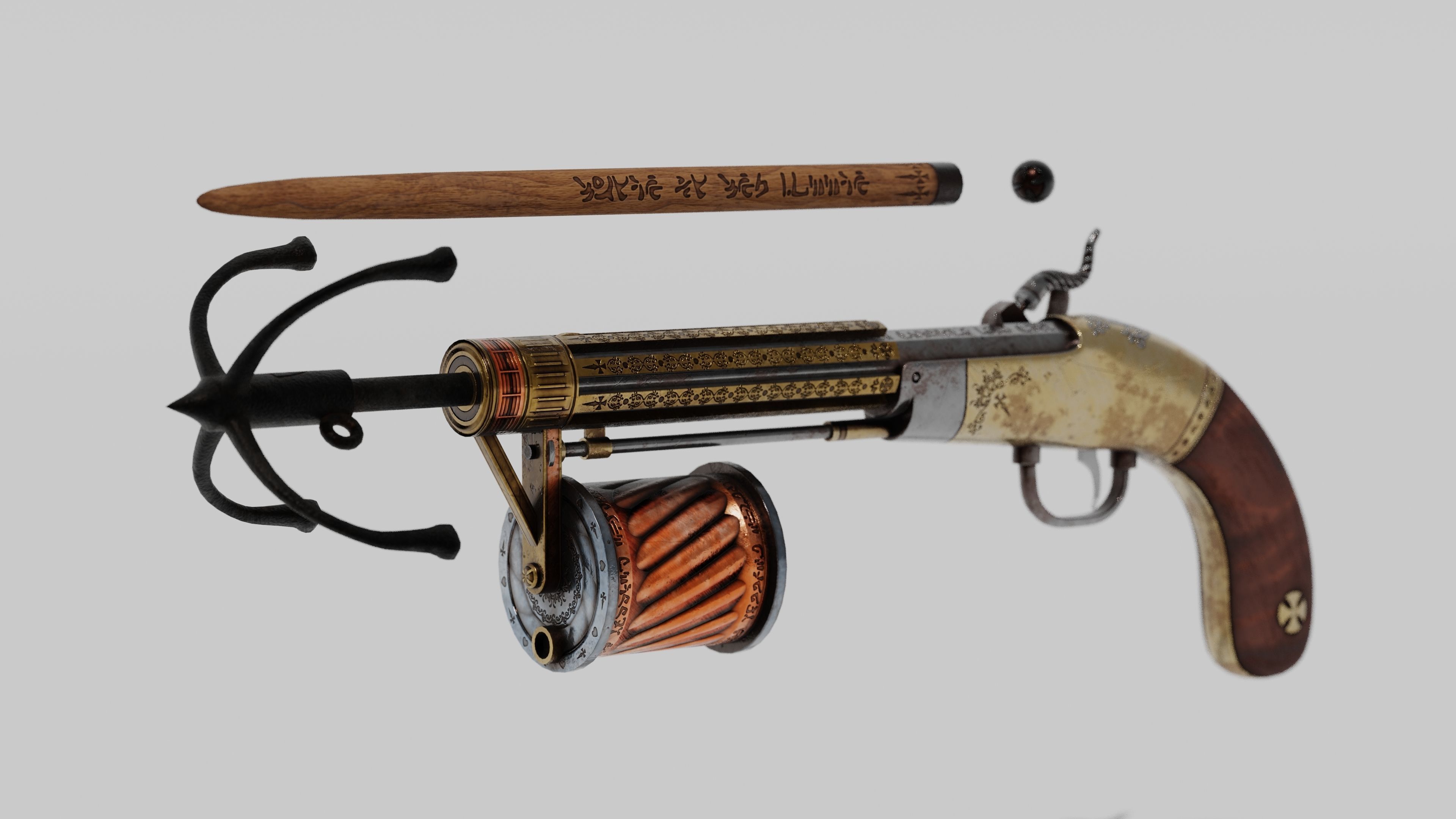 3D model OB 00 03 vampire hunter auxiliary pistol with grappling hook ...