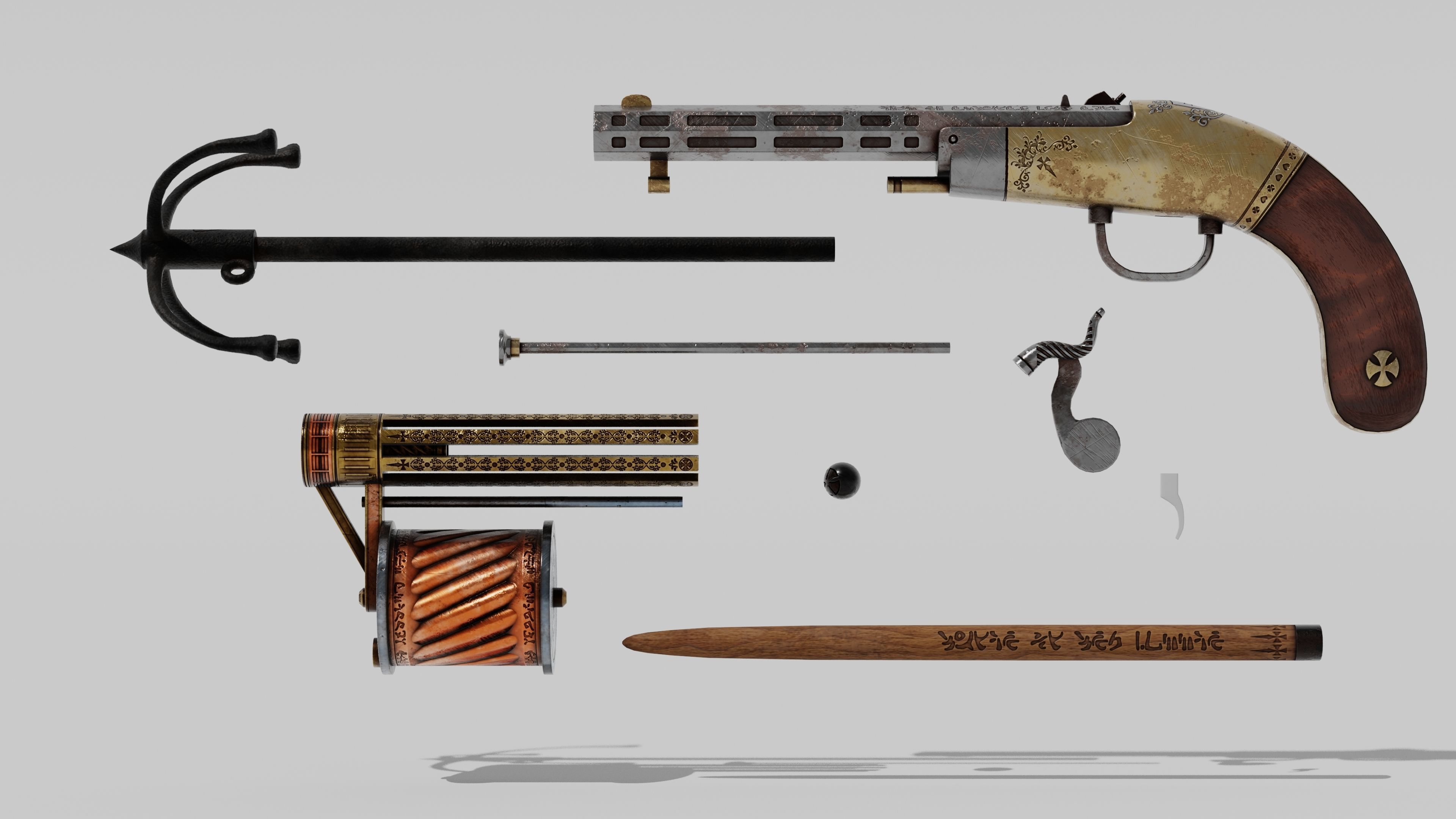 3D model OB 00 03 vampire hunter auxiliary pistol with grappling hook ...