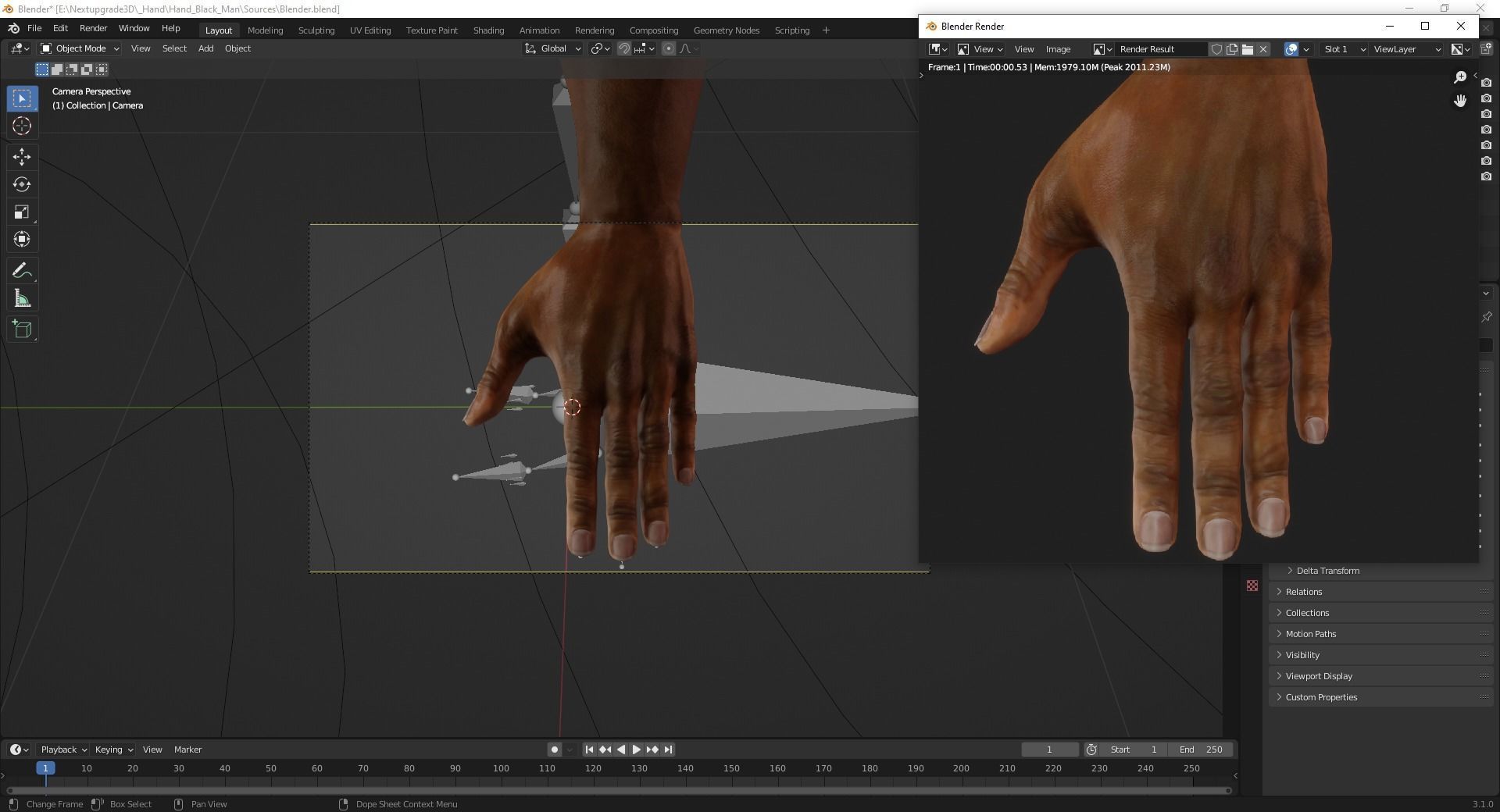 3D model Black Realistic Hands left and right hand with 5 LODs VR / AR ...